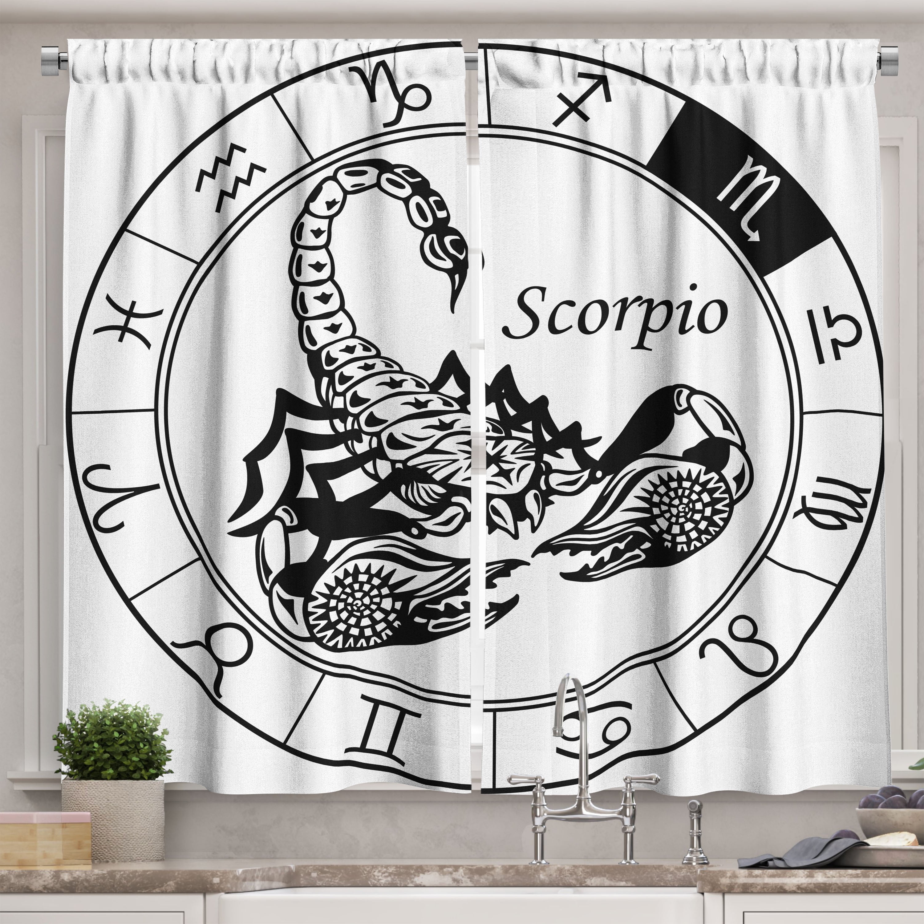 Zodiac Kitchen Curtains, Astrology Element Scorpio Ecliptic Path of Sun ...