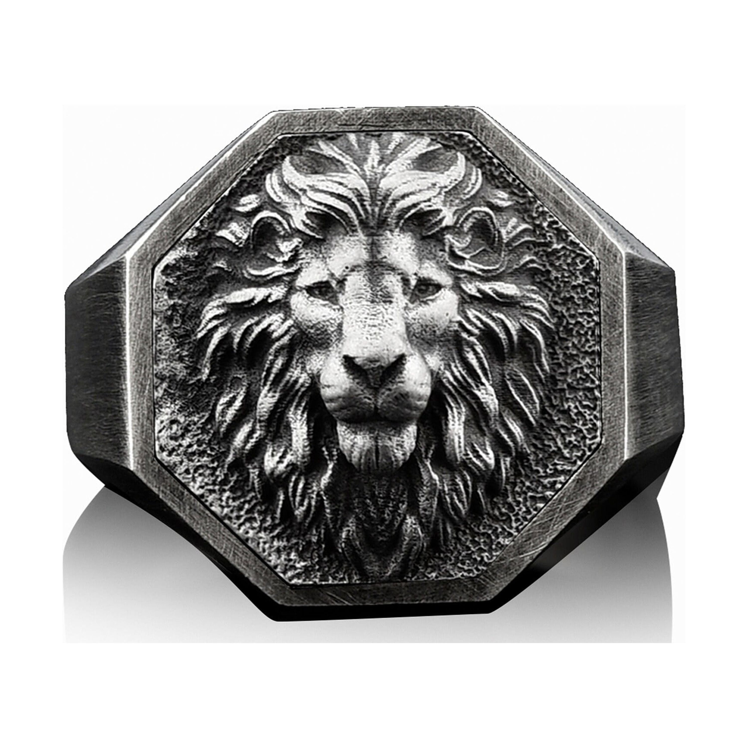 Zodiac Leo Signet Pinky Ring For Men in Sterling Silver, Handmade Wild ...