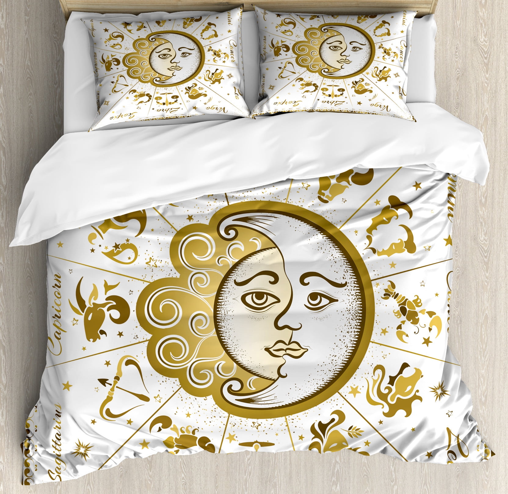 Zodiac Moon Duvet Cover Set, Horoscope Names and in Square Frame ...