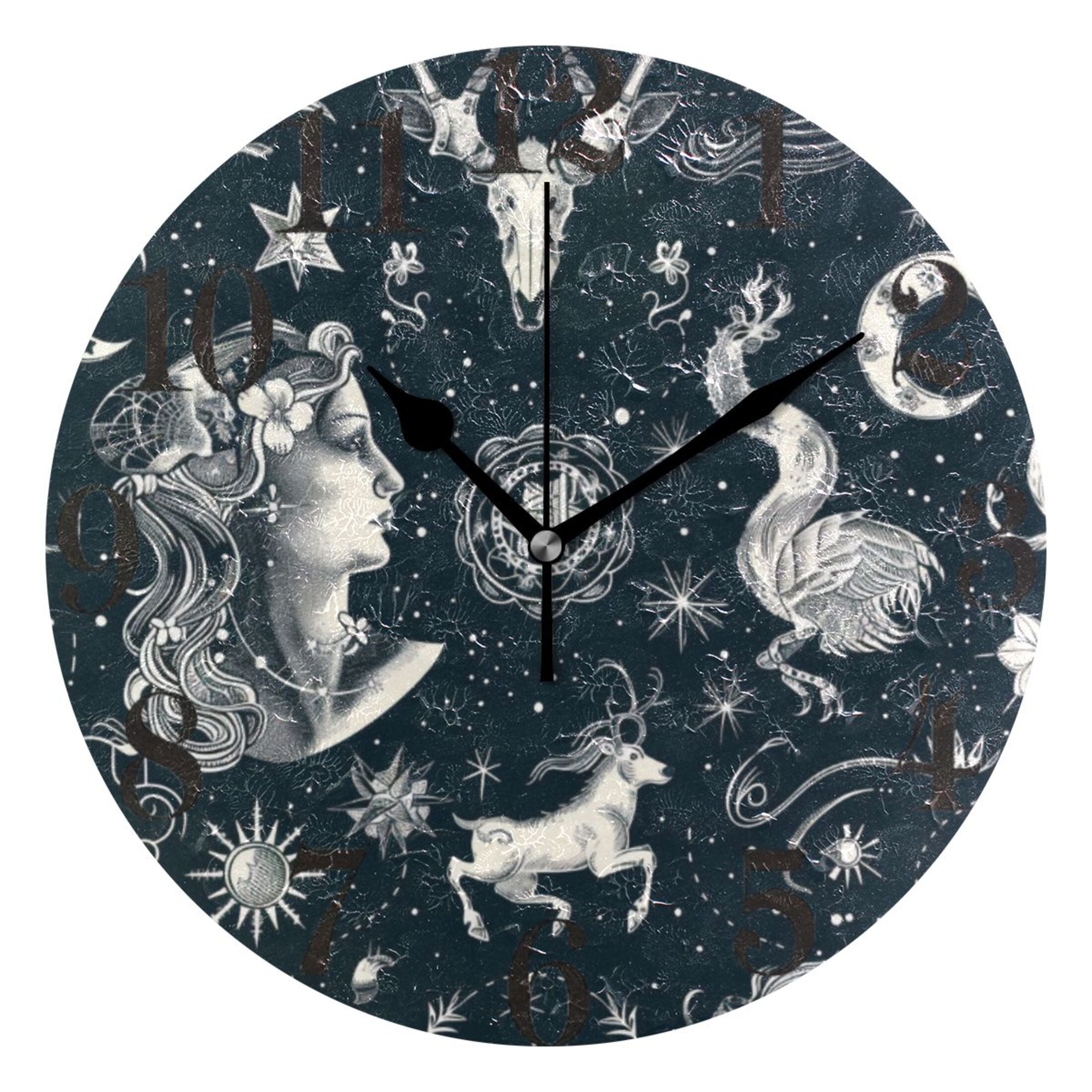Zodiac Moon Girl Sun Wall Clock 9.8 inch Battery Operated Clocks Non ...