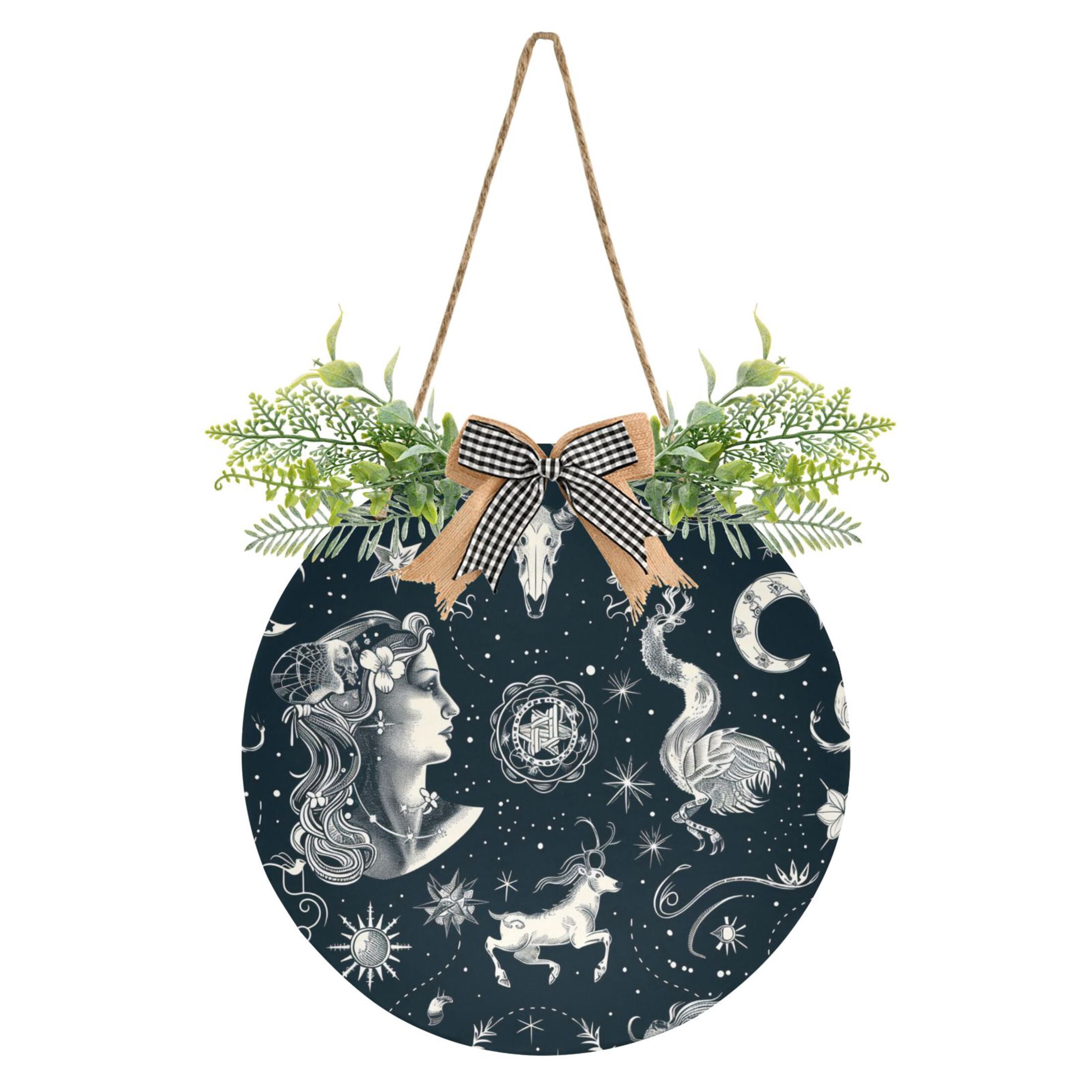 Zodiac Moon Girl Sun Welcome Front Door Sign Round 12 inch Porch ...