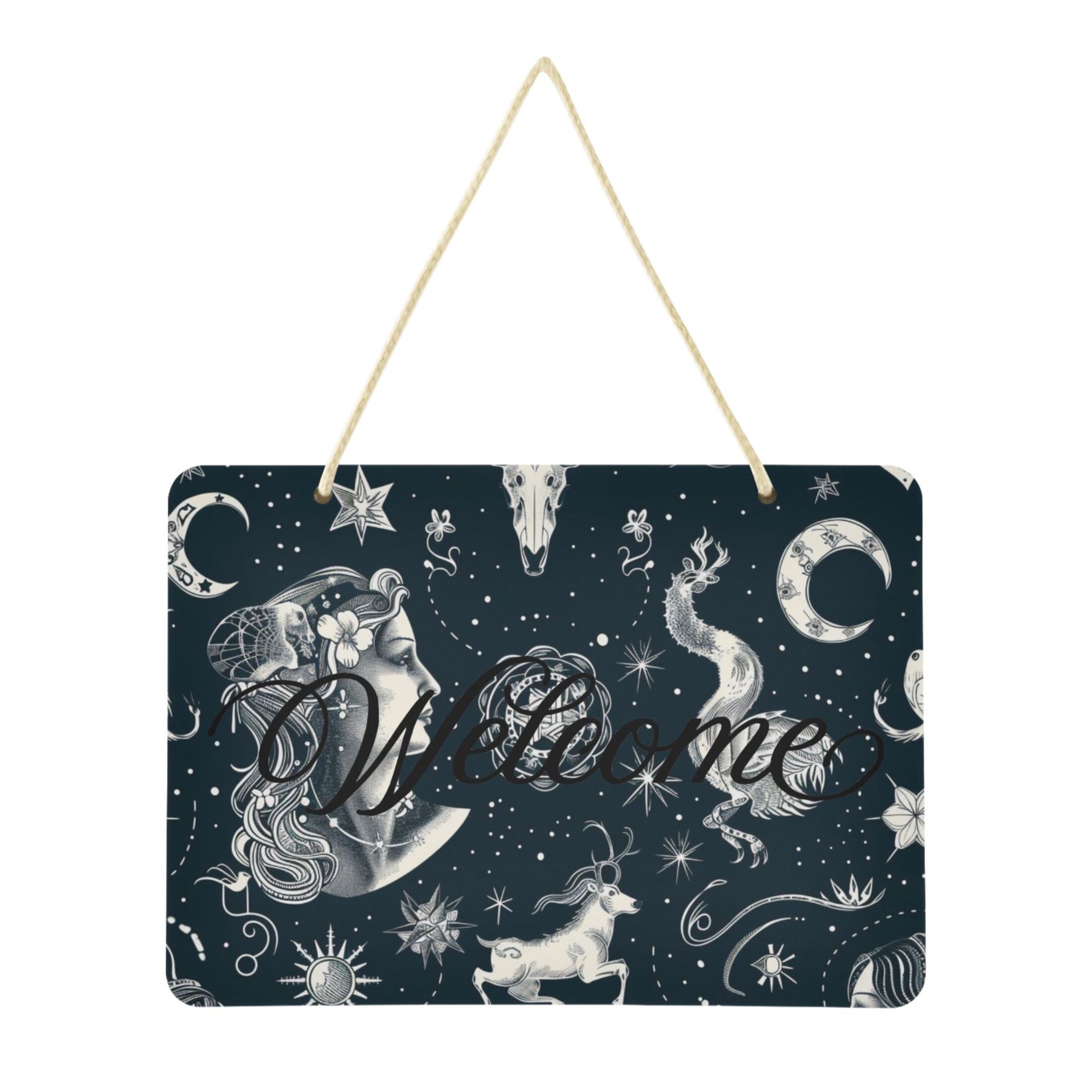 Zodiac Moon Girl Sun Welcome Sign Front Door PVC 14x10 inch Hanger ...