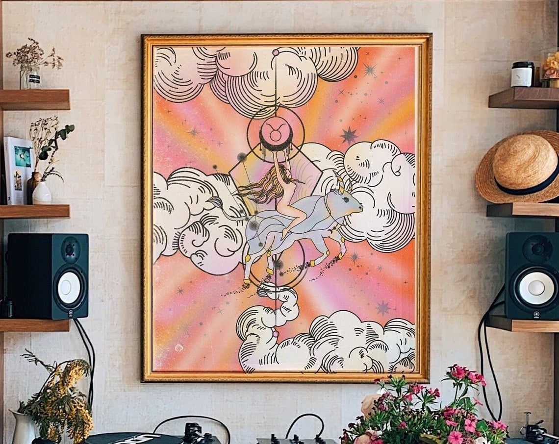 Zodiac Poster, Gift For Taurus, Taurus Decor, Celestial Art, Zodiac ...