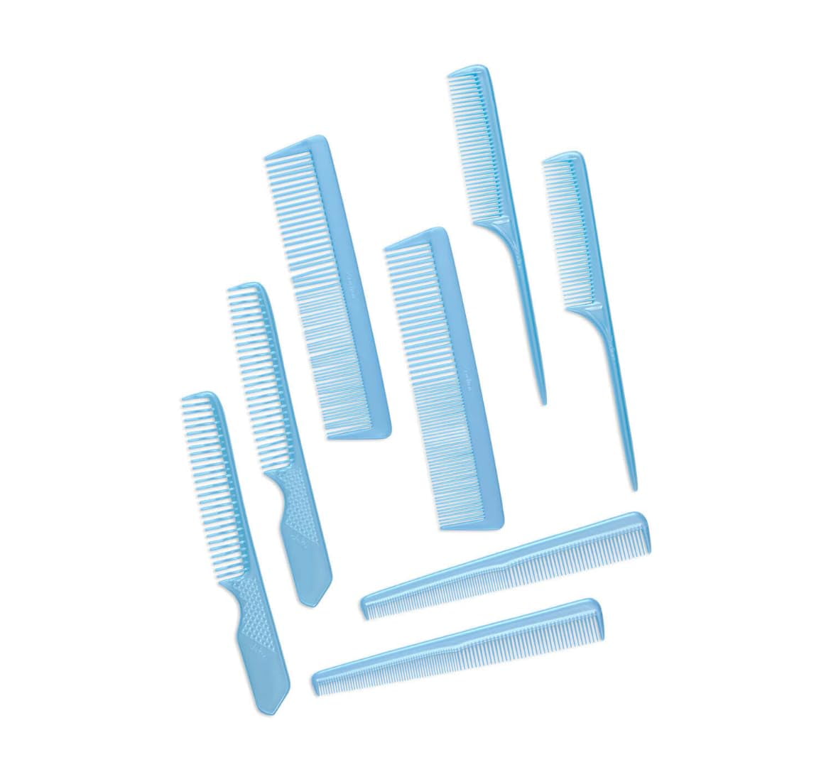 Zodiac Professional Hair Styling Combs Set 8 Pieces Light Blue Multiple ...
