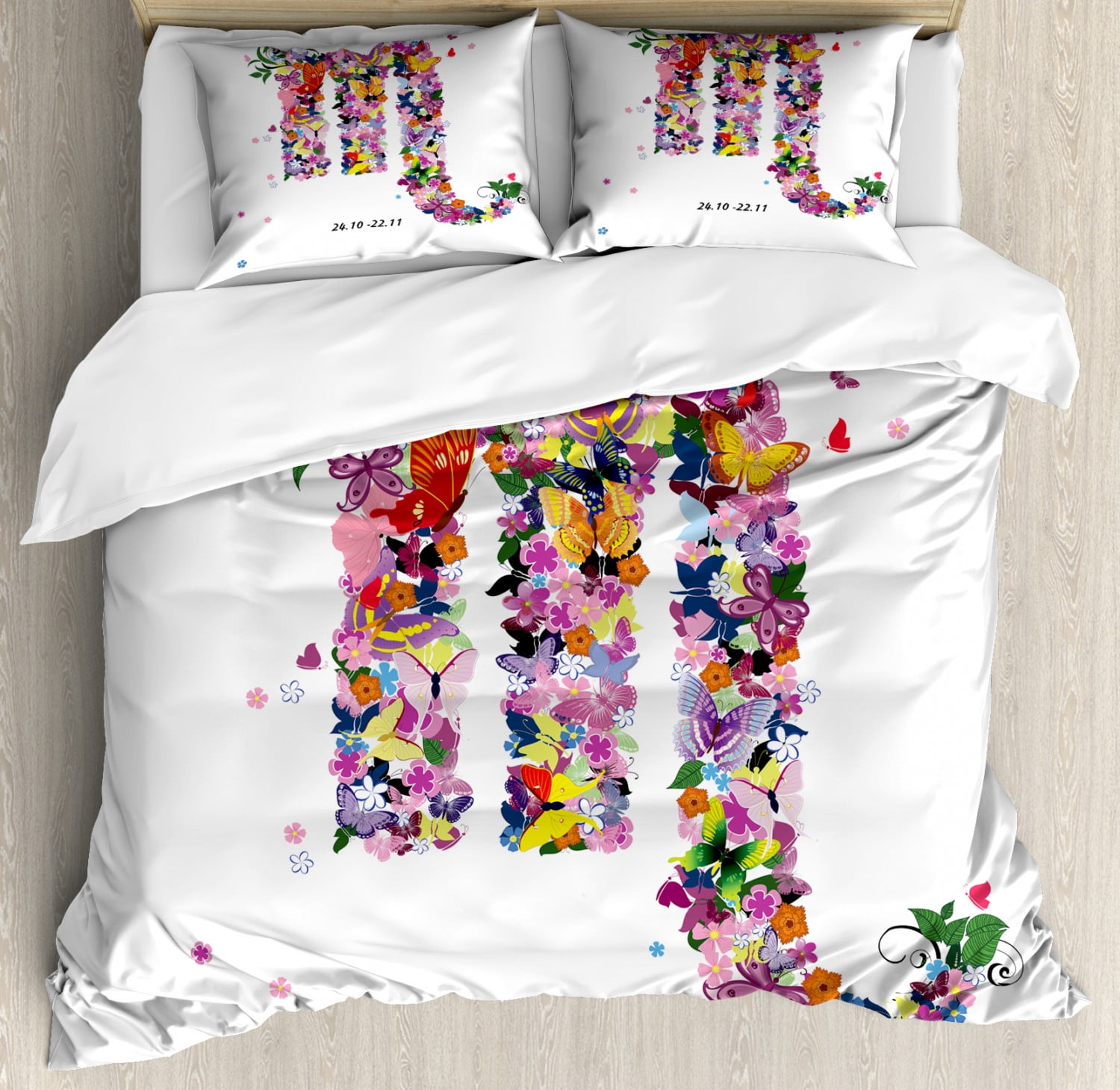 Zodiac Scorpio Duvet Cover Set King Size, Floral Spring Inspired Horoscope Sign Design with ...