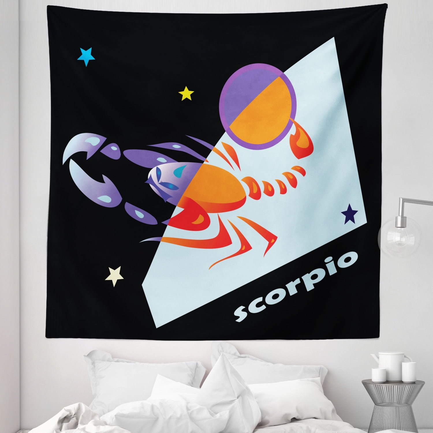 Zodiac Scorpio Tapestry, Abstract Retro Style Colorful Celestial ...