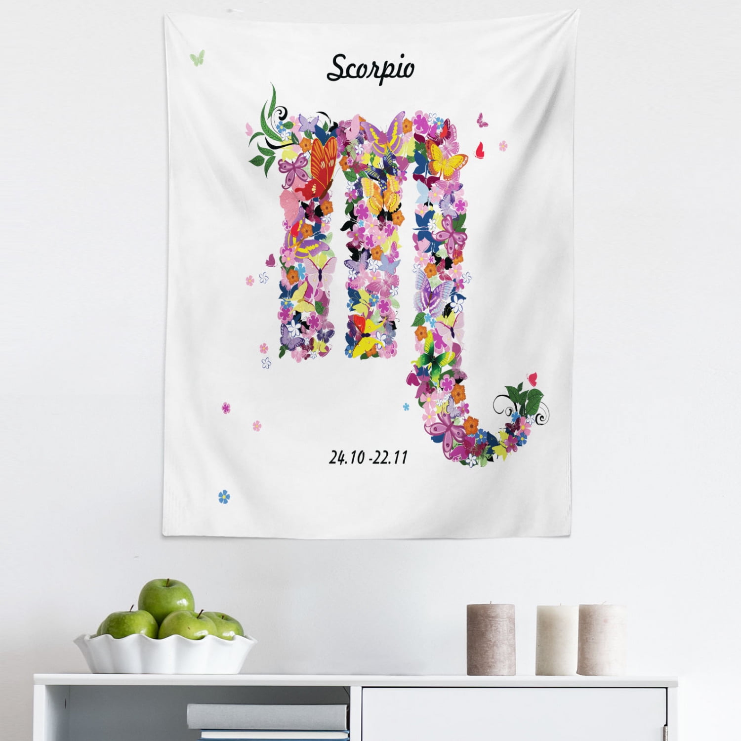 Zodiac Scorpio Tapestry, Floral Spring Inspired Horoscope Sign Design ...