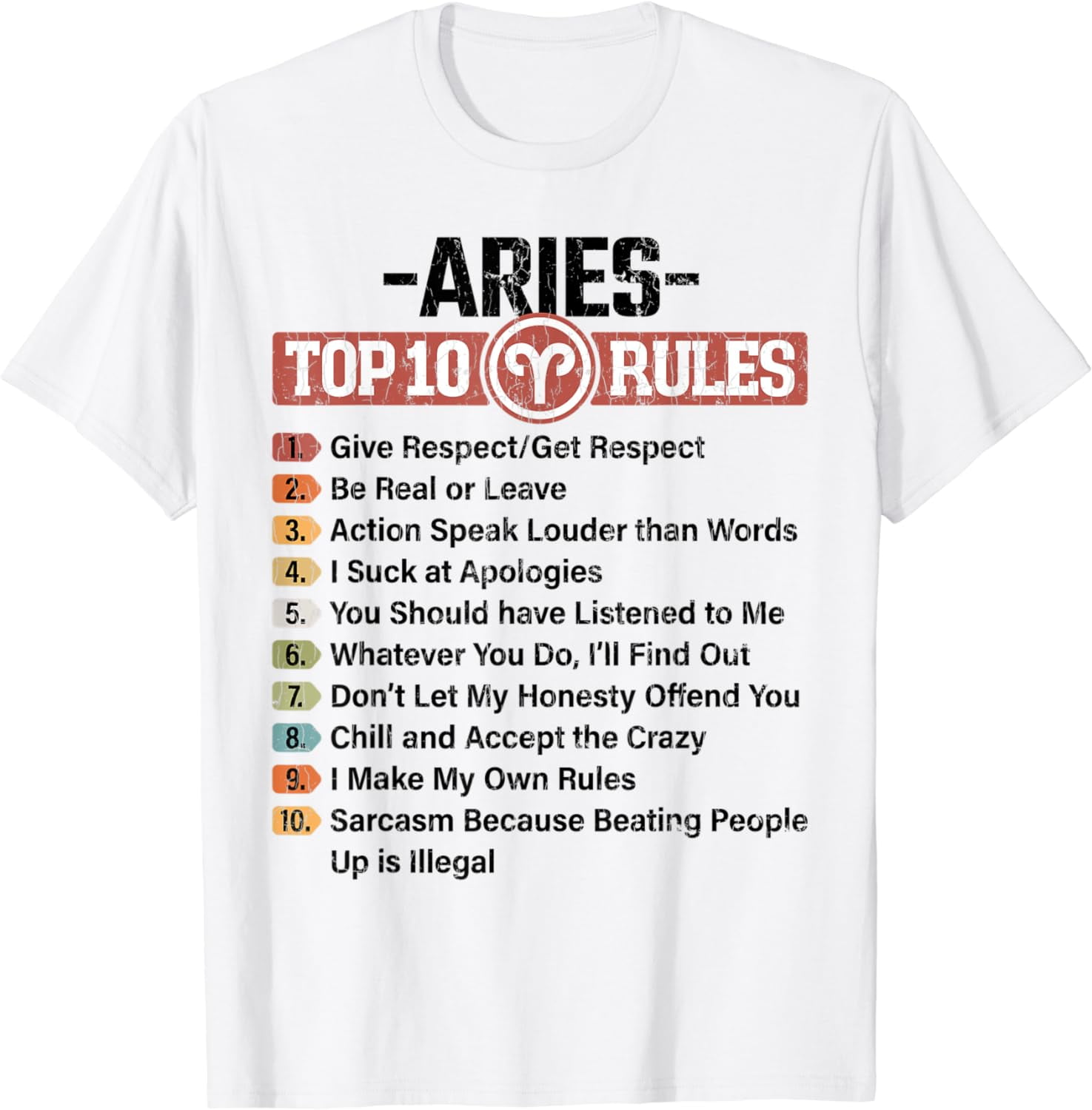 Zodiac Sign Funny Top 10 Rules Of Aries Graphic T-Shirt - Walmart.com