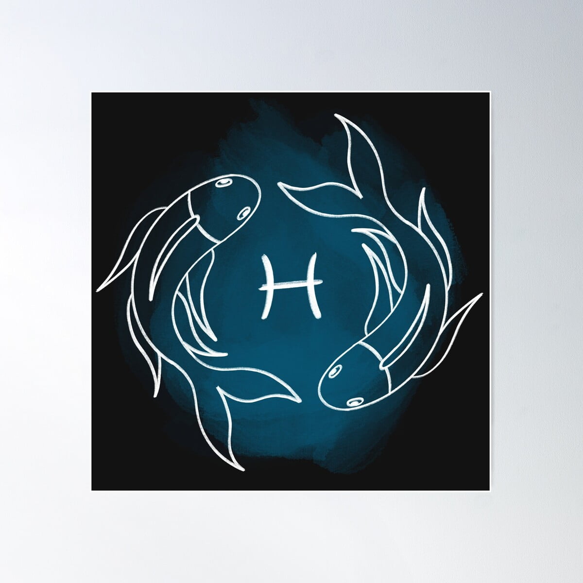 Zodiac Sign Pisces | Watercolor - Dark Background Poster Wall Art ...