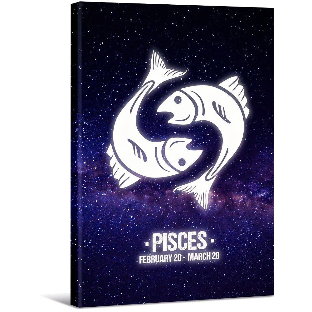 Zodiac Sign Pisces With A Starry Background. Large Wooden Framed Wall ...