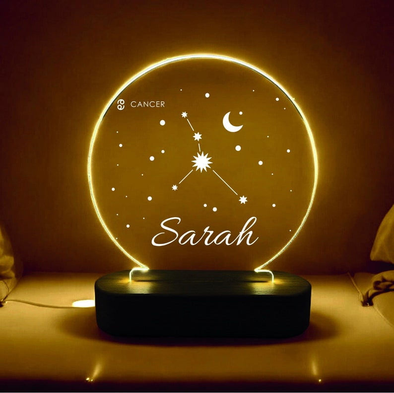Zodiac Sign with Birth Flower, Zodiac LED,Horoscope Birthday Gift, Gift ...