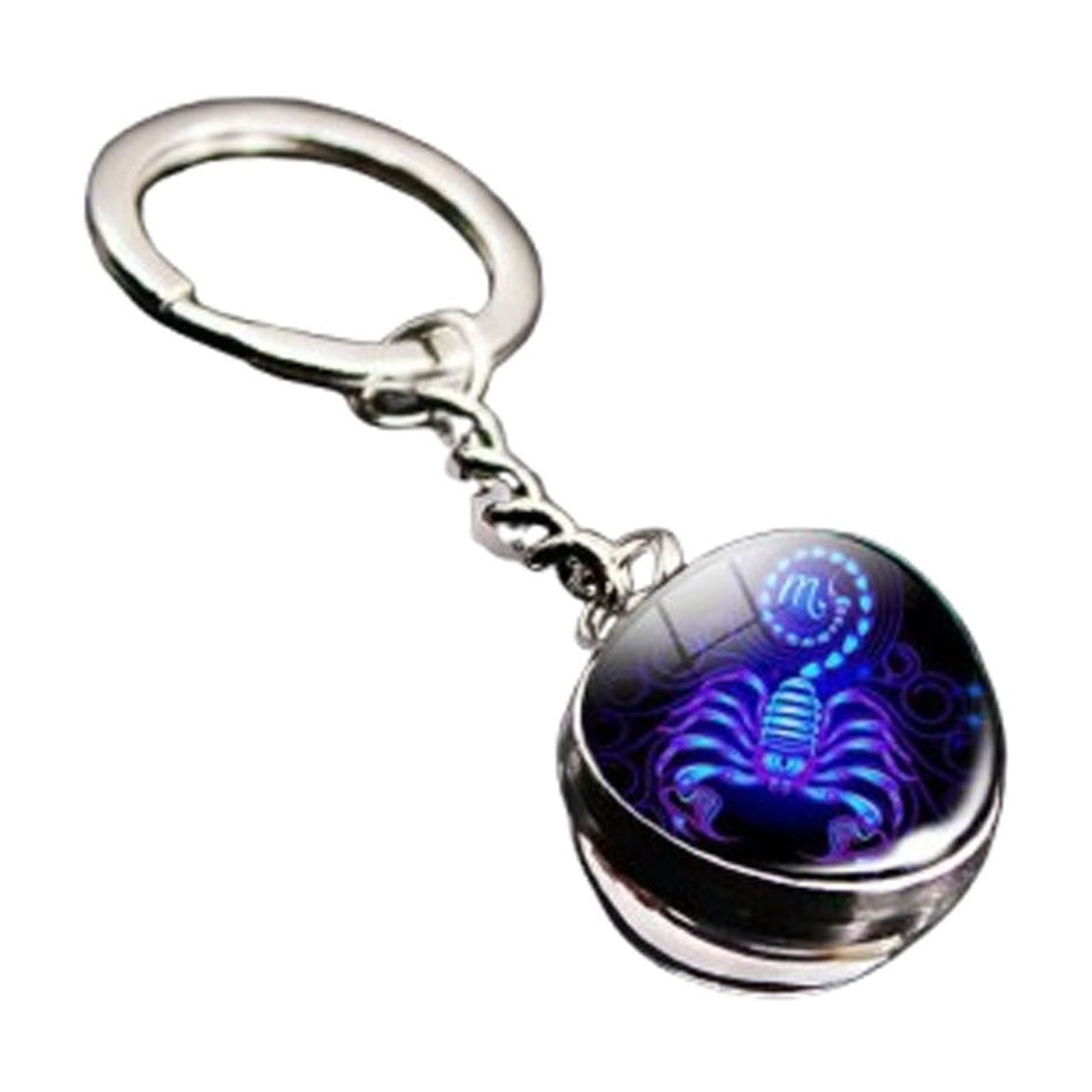 Zodiac Symbol Keychain with Glass Dome and Metal Chain Astrology Sign ...