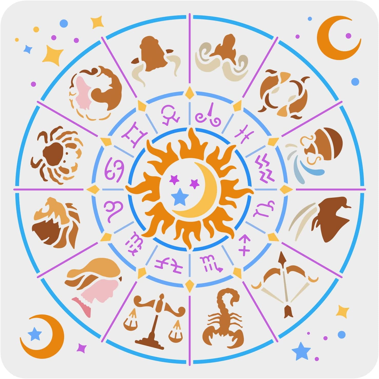 Zodiac Symbols Stencil Templates 11.8x11.8 inch Astrological Stencil ...