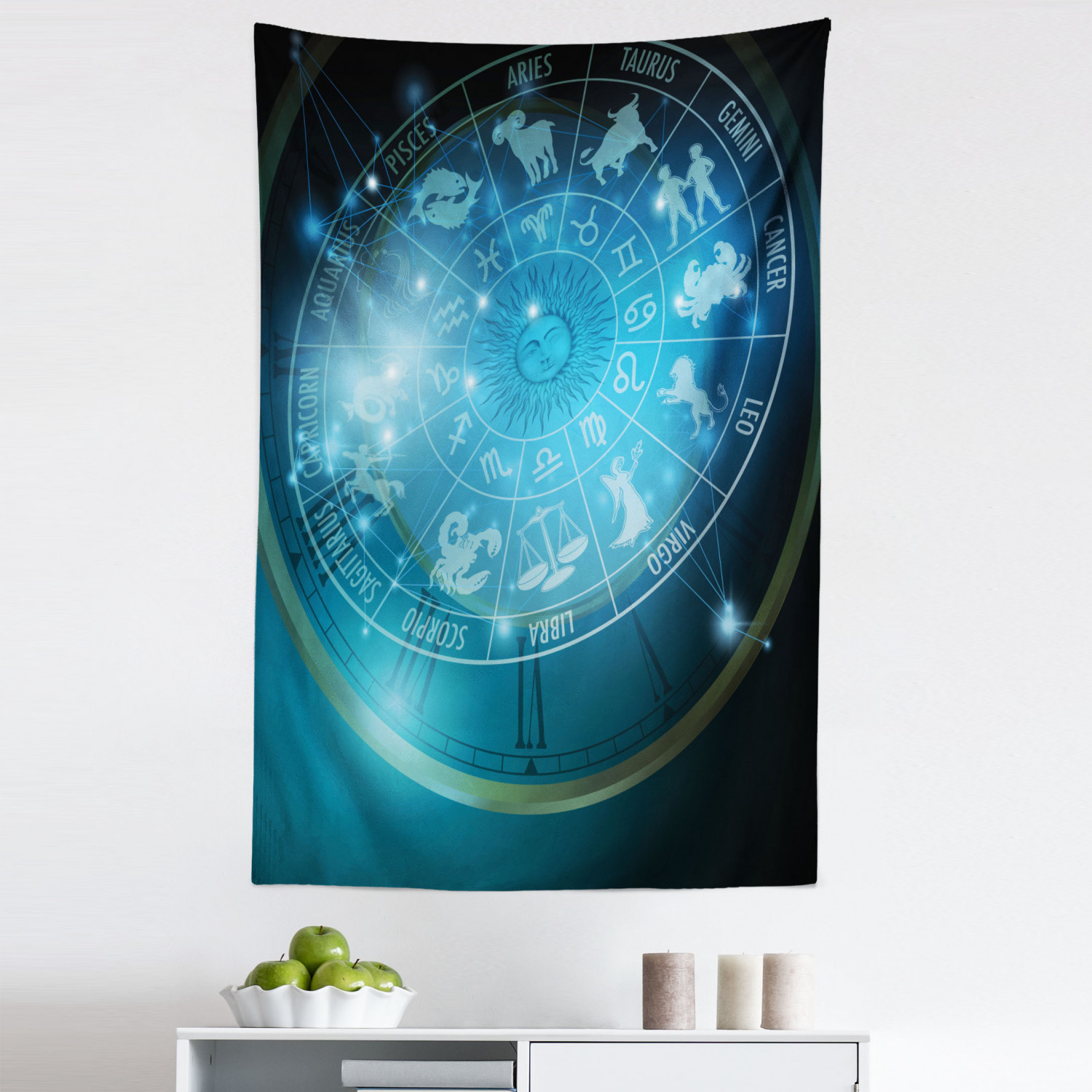 Zodiac Tapestry, Astrology Themed Fantasy Design Horoscope Wheel ...