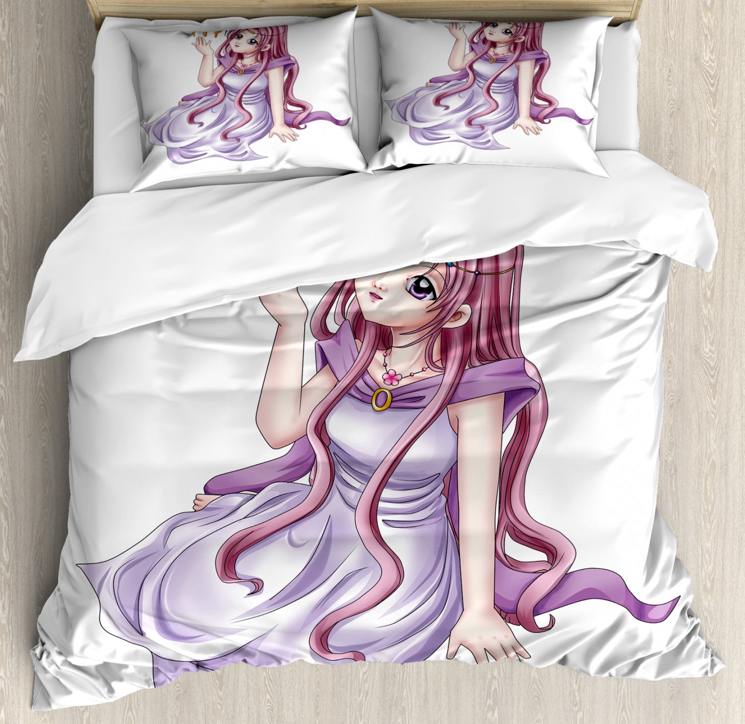 Zodiac Virgo King Size Duvet Cover Set, Manga Style Illustration of ...