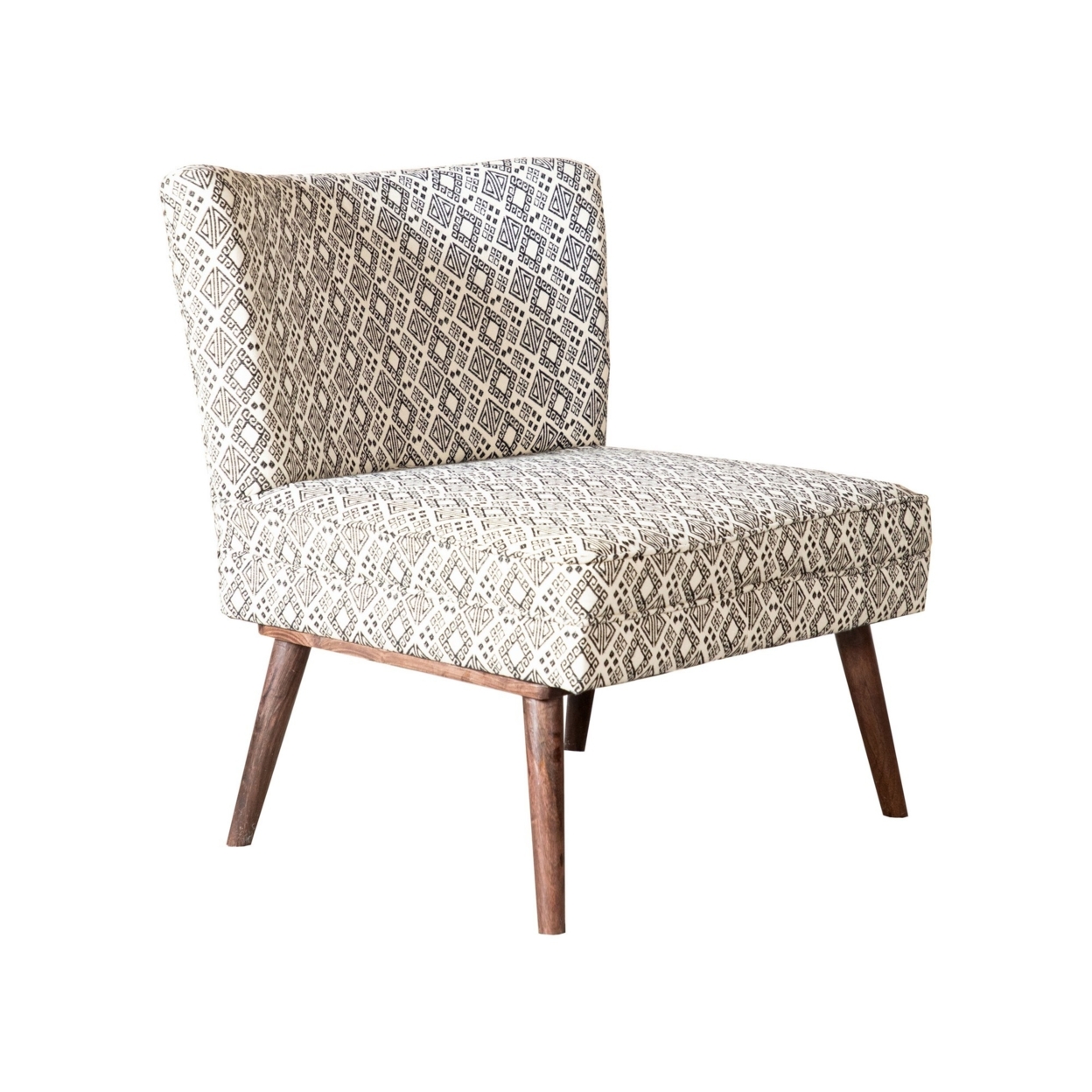 Zoe 28 Inch Accent Chair, Fabric, Angled Legs, Diamond Tribal, Black ...