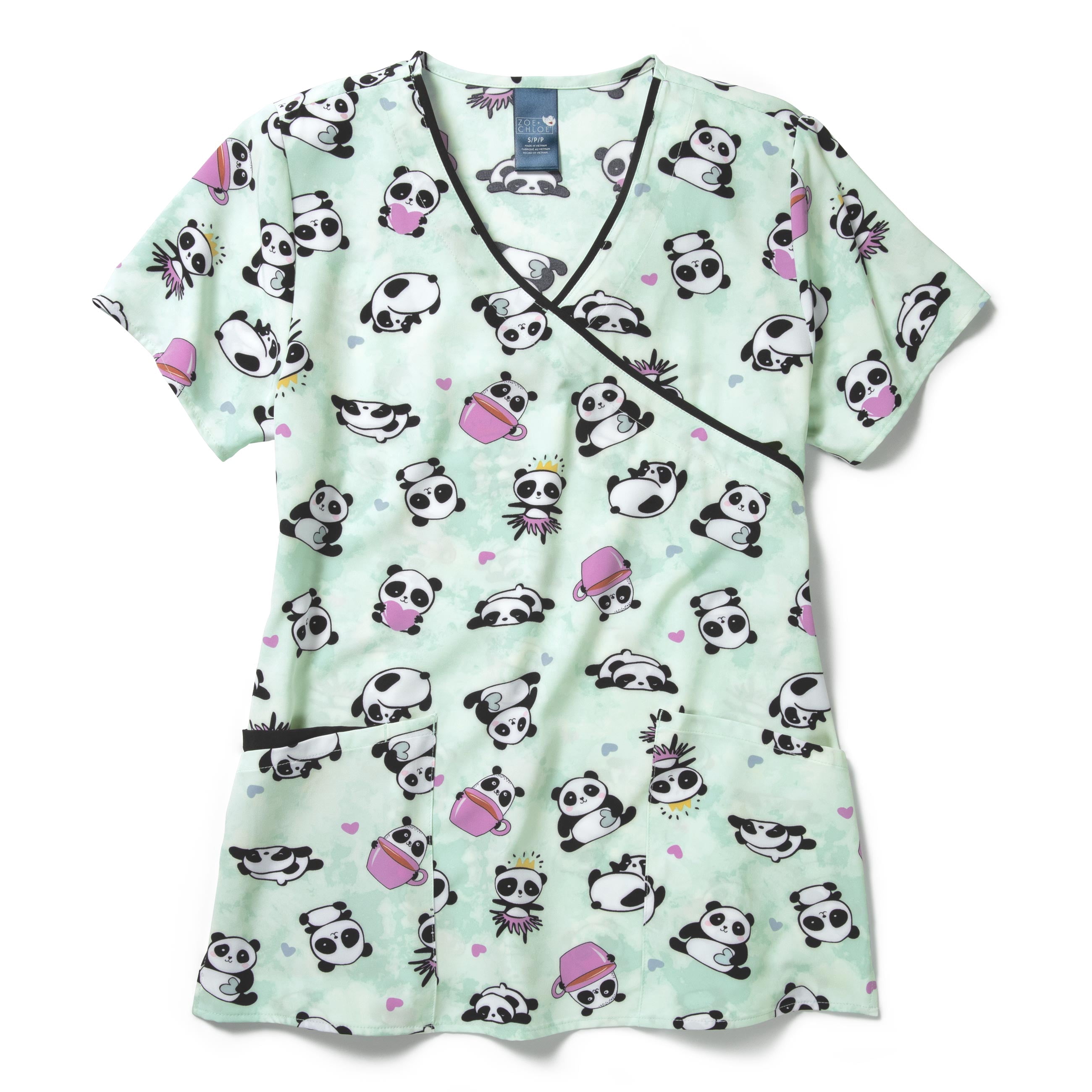 Zoe+Chloe Contrast Mock Wrap Print Scrub Top, A Latte Fun, 3X - Walmart.com