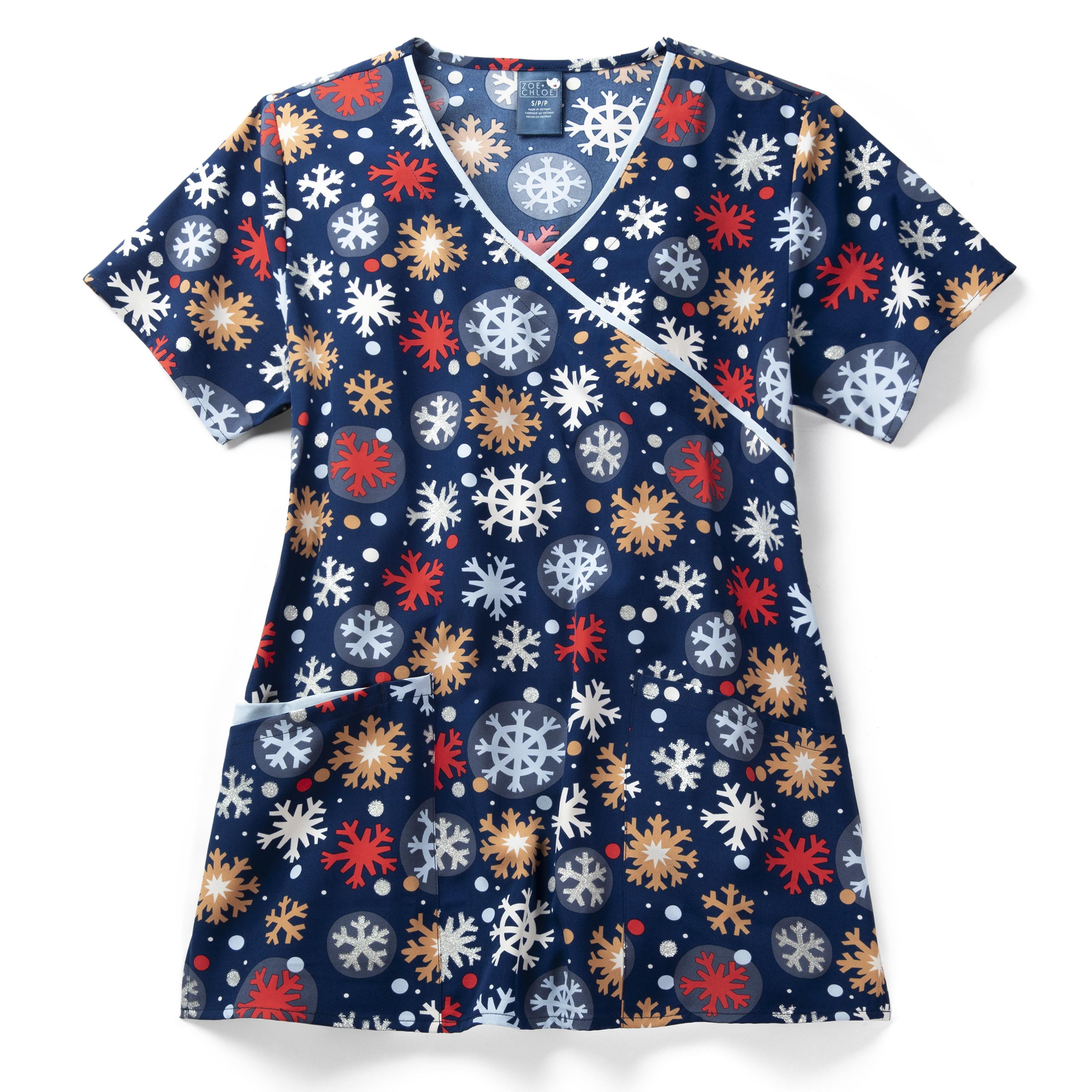 Zoe+Chloe Contrast Mock Wrap Print Scrub Top - Walmart.com