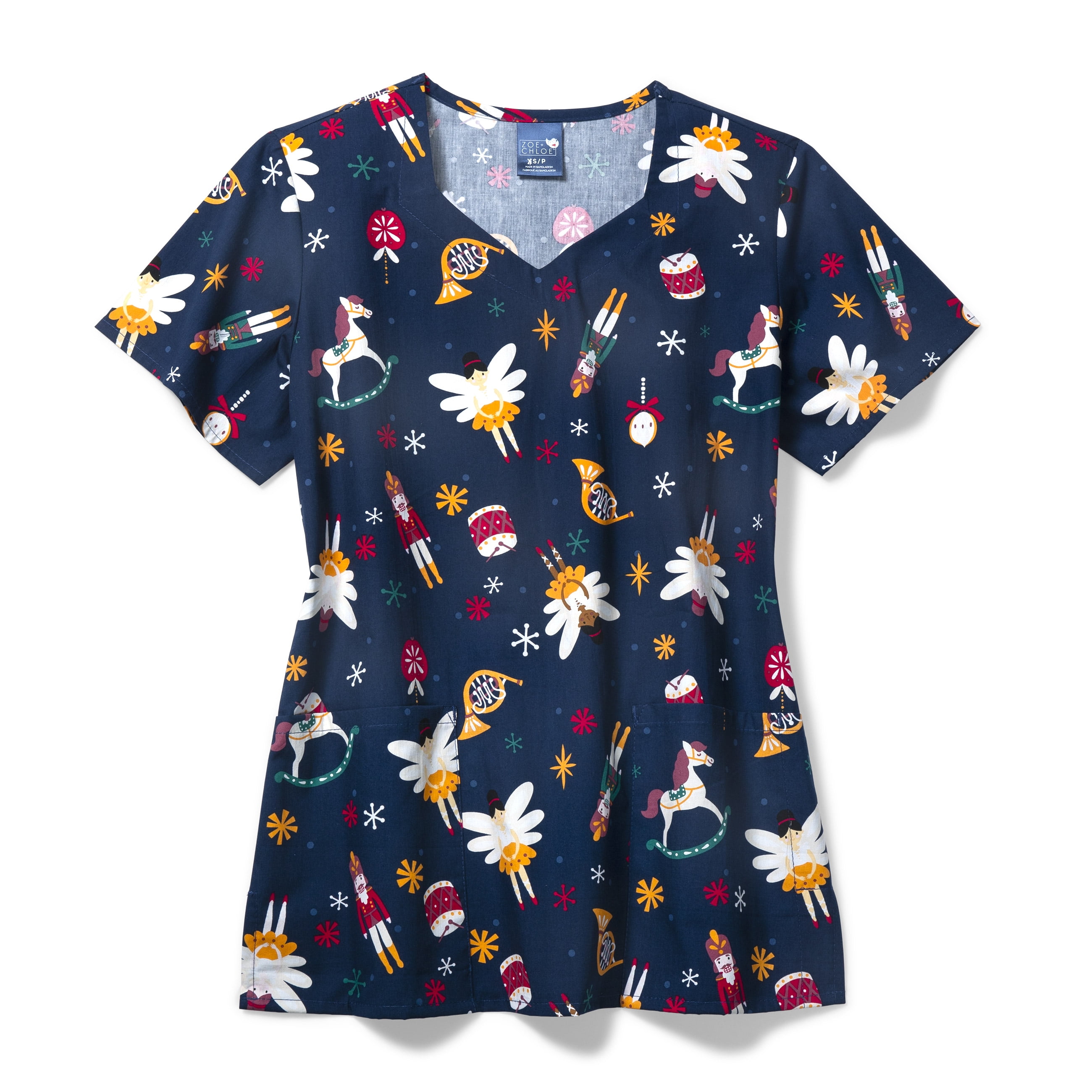 Zoe+Chloe Diamond Neck Scrub Top, Lets Get Cracking, L - Walmart.com