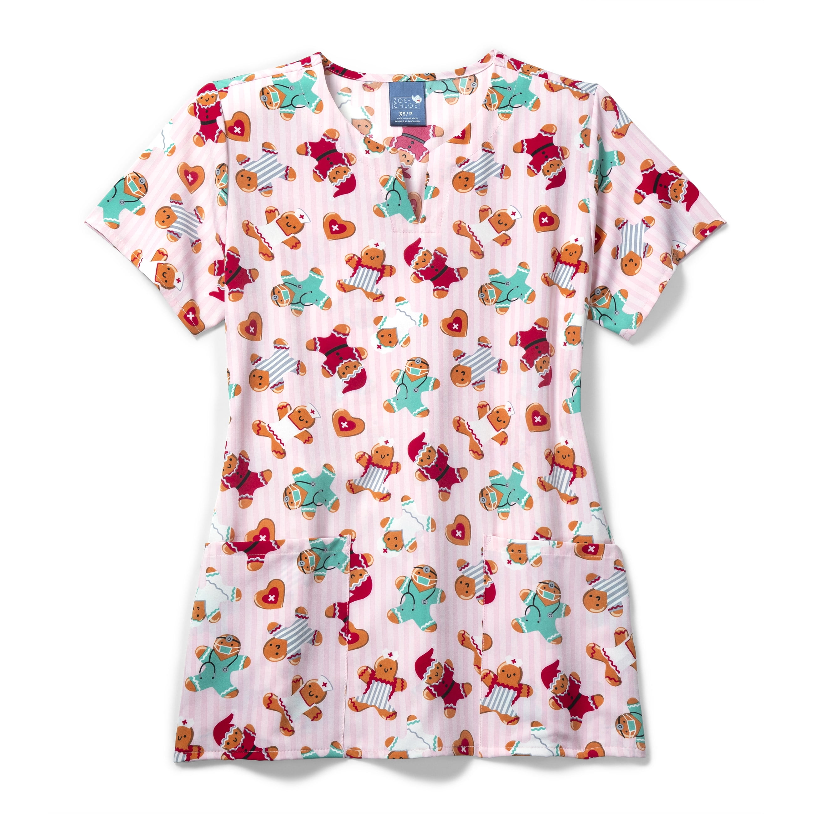 Zoe+Chloe Performance Notch Neck Print Scrub Top, Cookie Candy Stripe ...