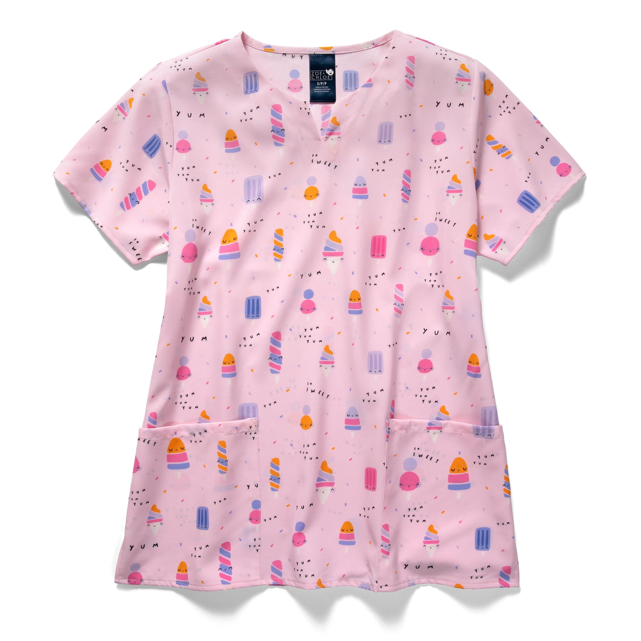 Zoe+Chloe Performance Notch Neck Print Scrub Top, Nice Cream, M Womens ...