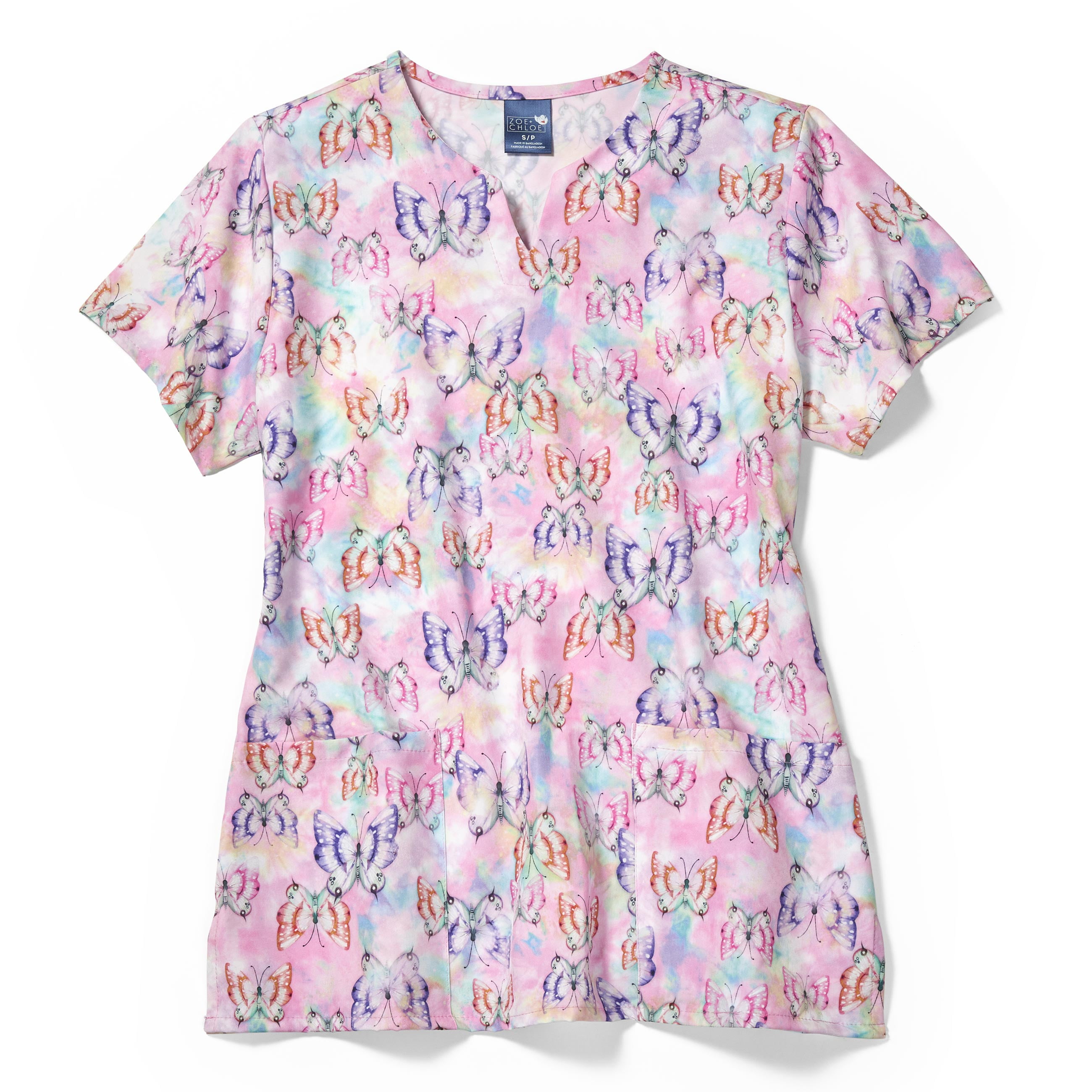 Zoe+Chloe Performance Notch Neck Print Scrub Top, Tie Dye Flight, S ...