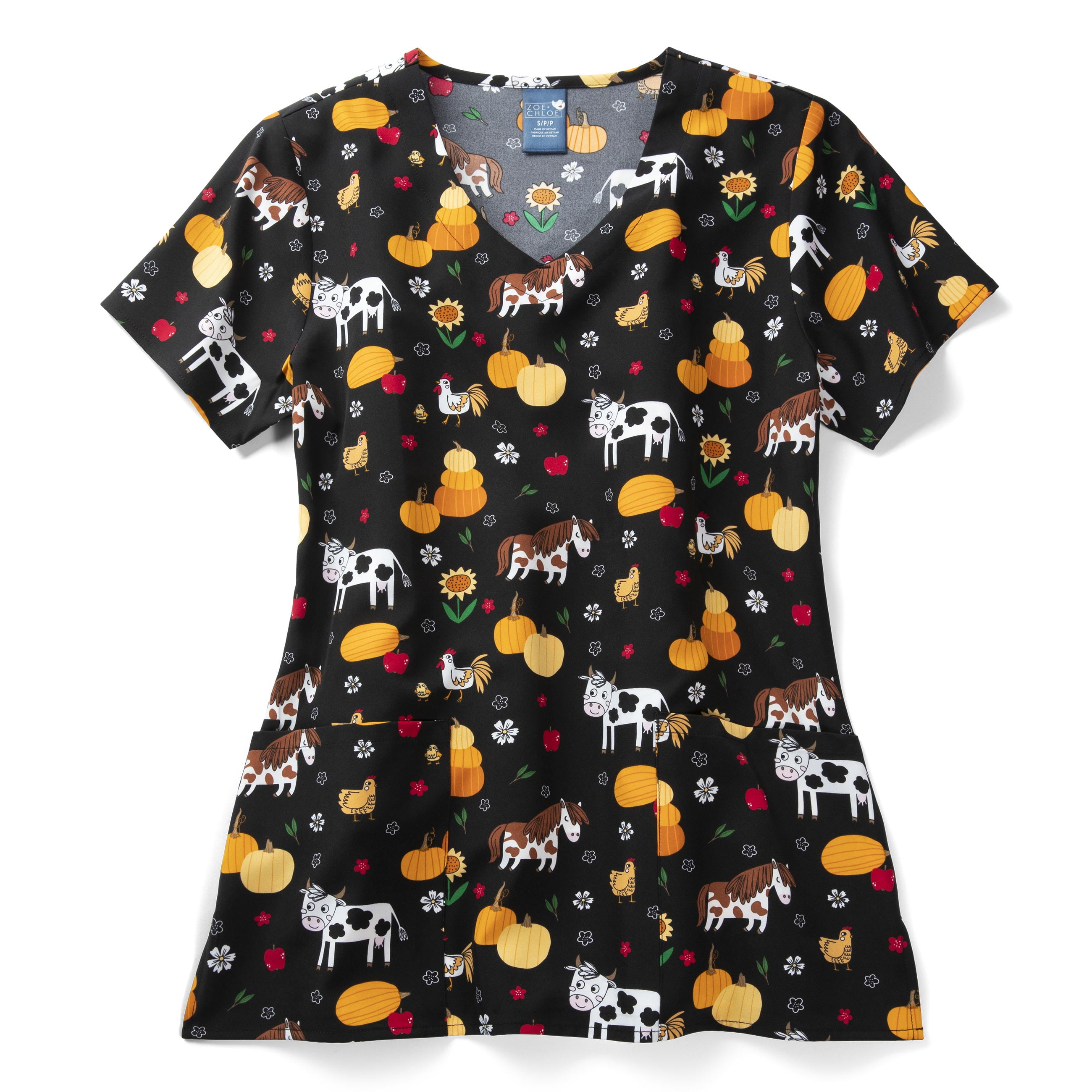 Zoe+Chloe Performance V-Neck Print Scrub Top, Fall for Y'all, S ...