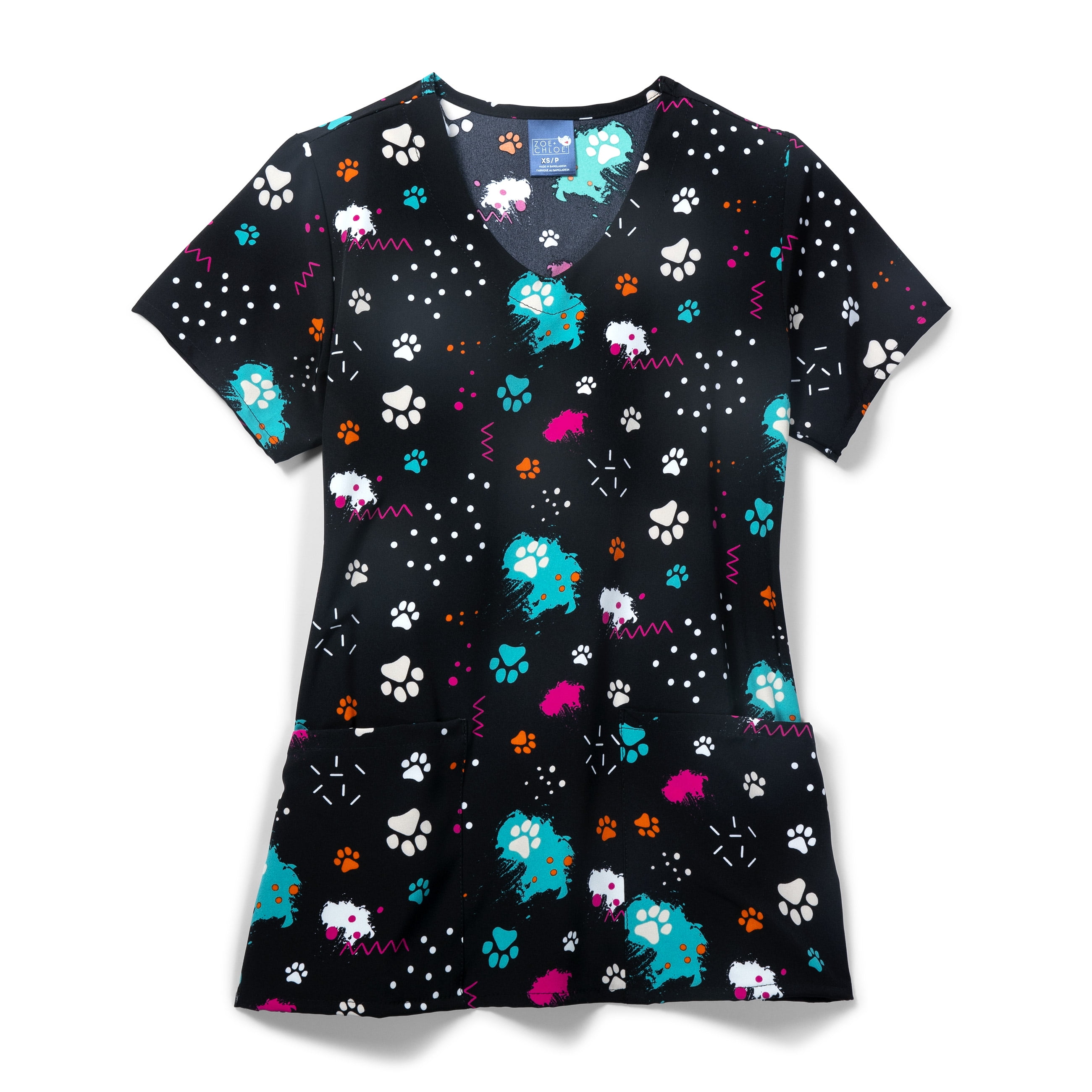 Zoe+Chloe Performance V-Neck Print Scrub Top, Pawp Star, S - Walmart.com