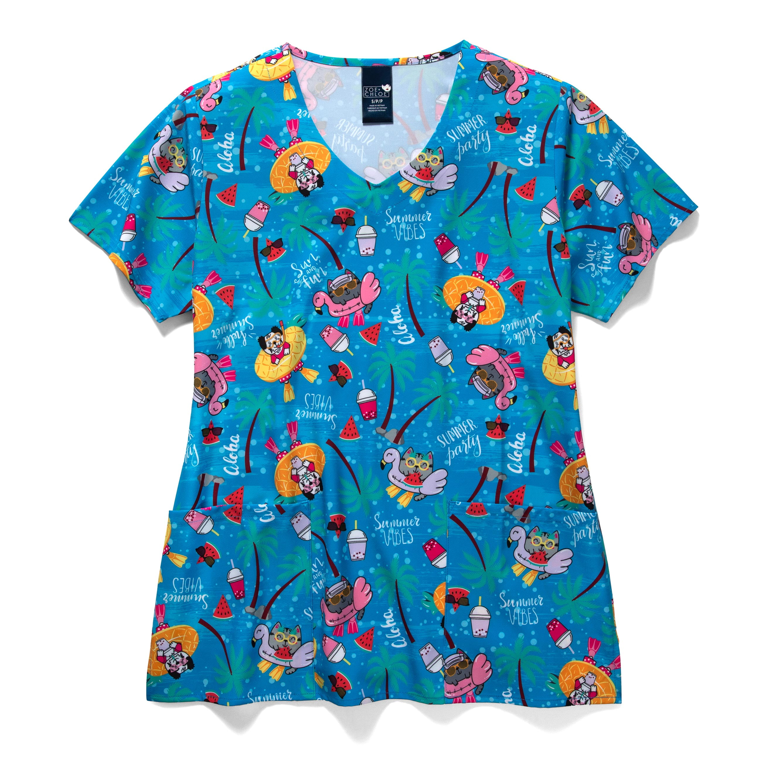Zoe+Chloe Performance V-Neck Print Scrub Top, Playcation, 3X - Walmart.com
