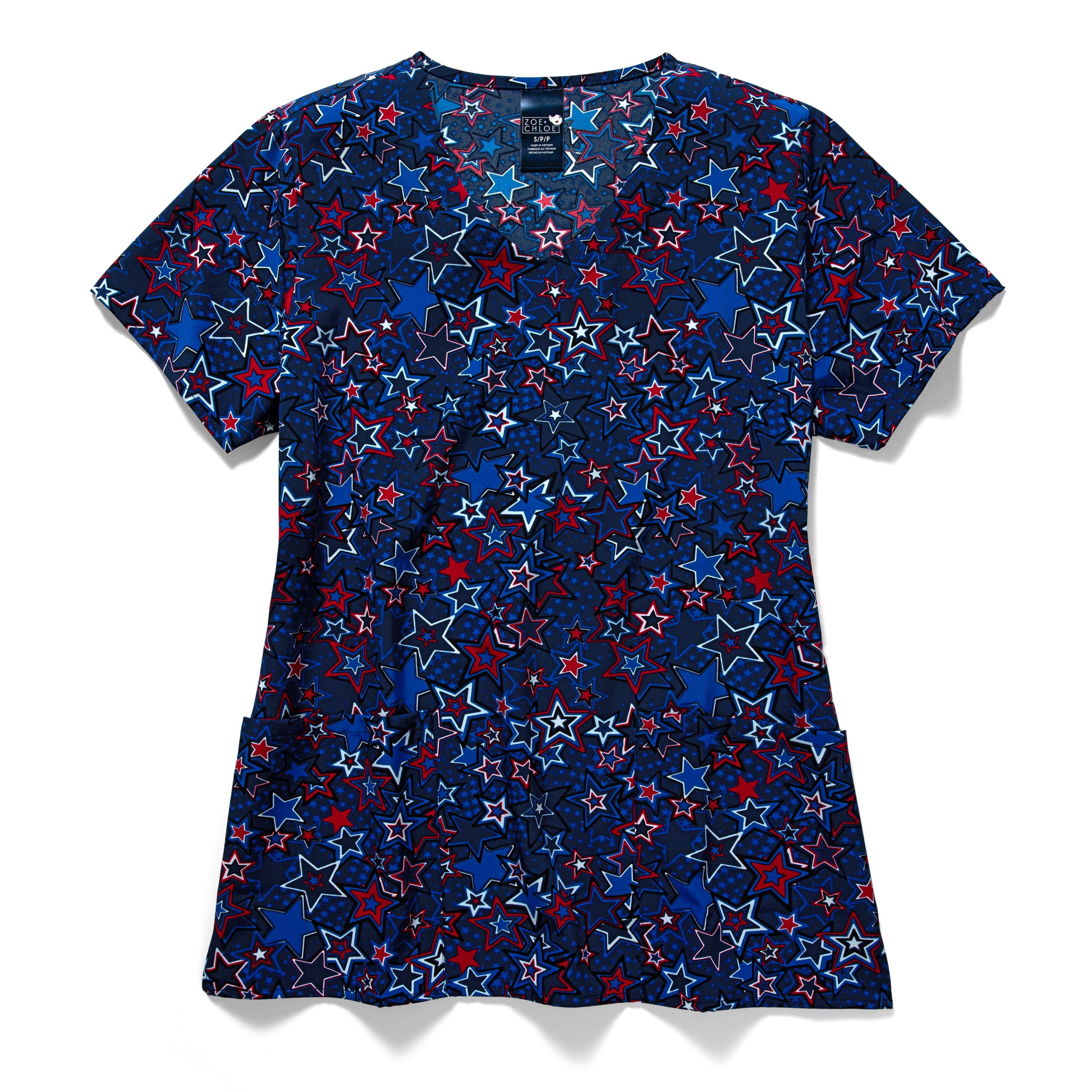 Zoe+Chloe Performance V-Neck Print Scrub Top, Red White & Bloom, 5X ...