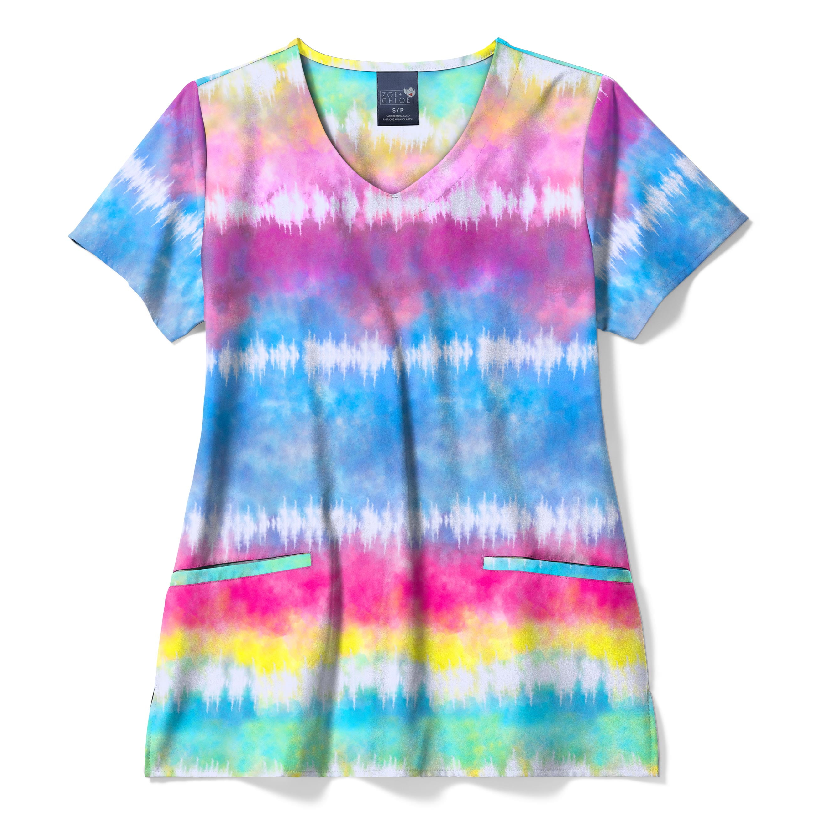 Zoe+Chloe V-Neck Border Print Scrub Top, Chasing Rainbows, L Womens ...