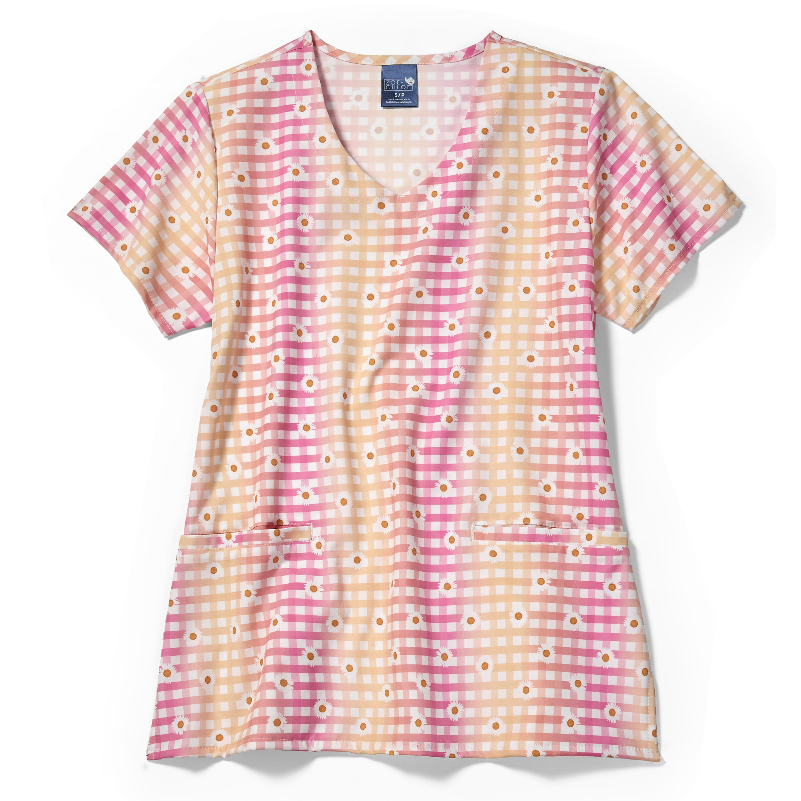 Zoe+Chloe V-Neck Border Print Scrub Top, Check Up, L Womens - Walmart.com
