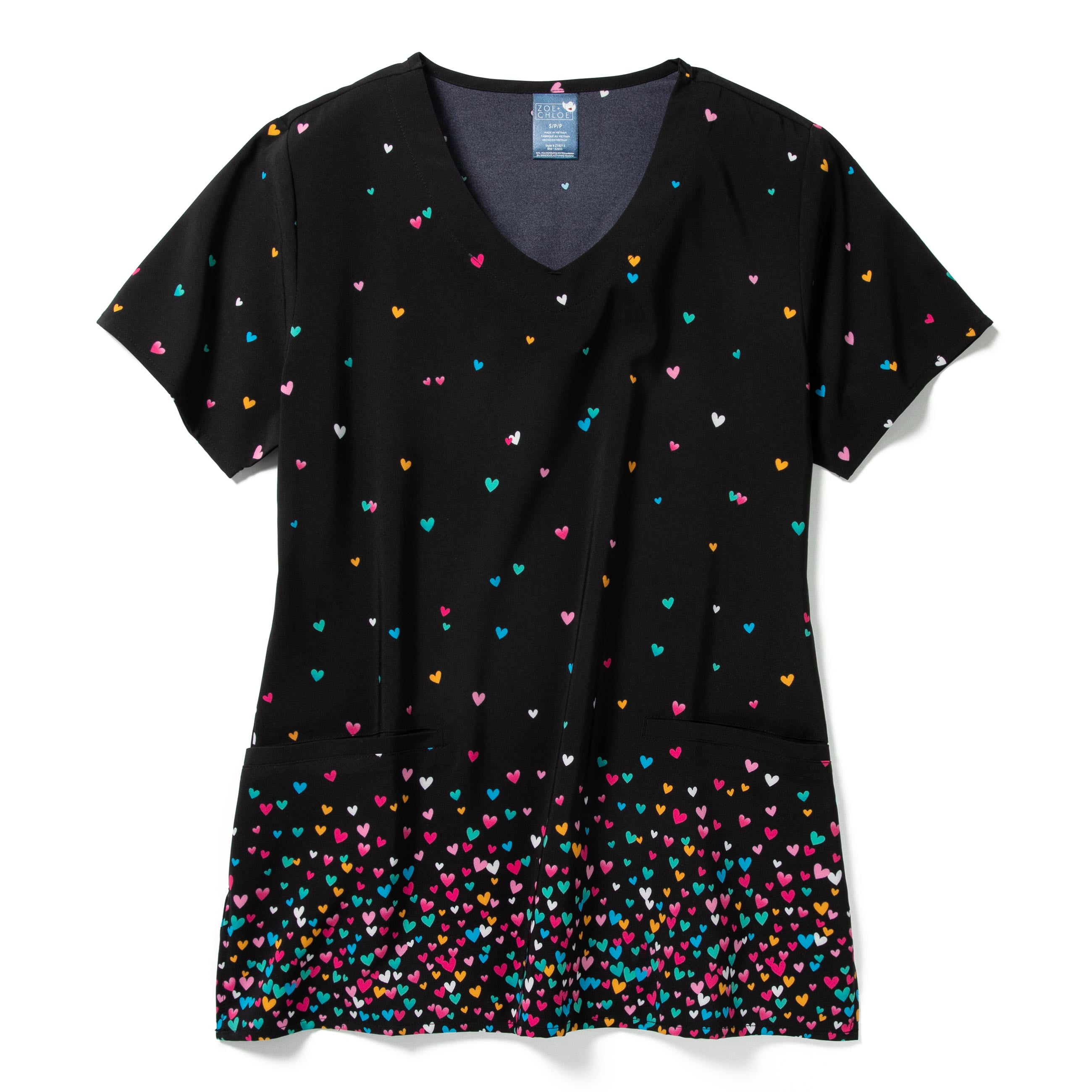 Zoe+Chloe V-Neck Border Print Scrub Top, Confetti Hearts, M - Walmart.com