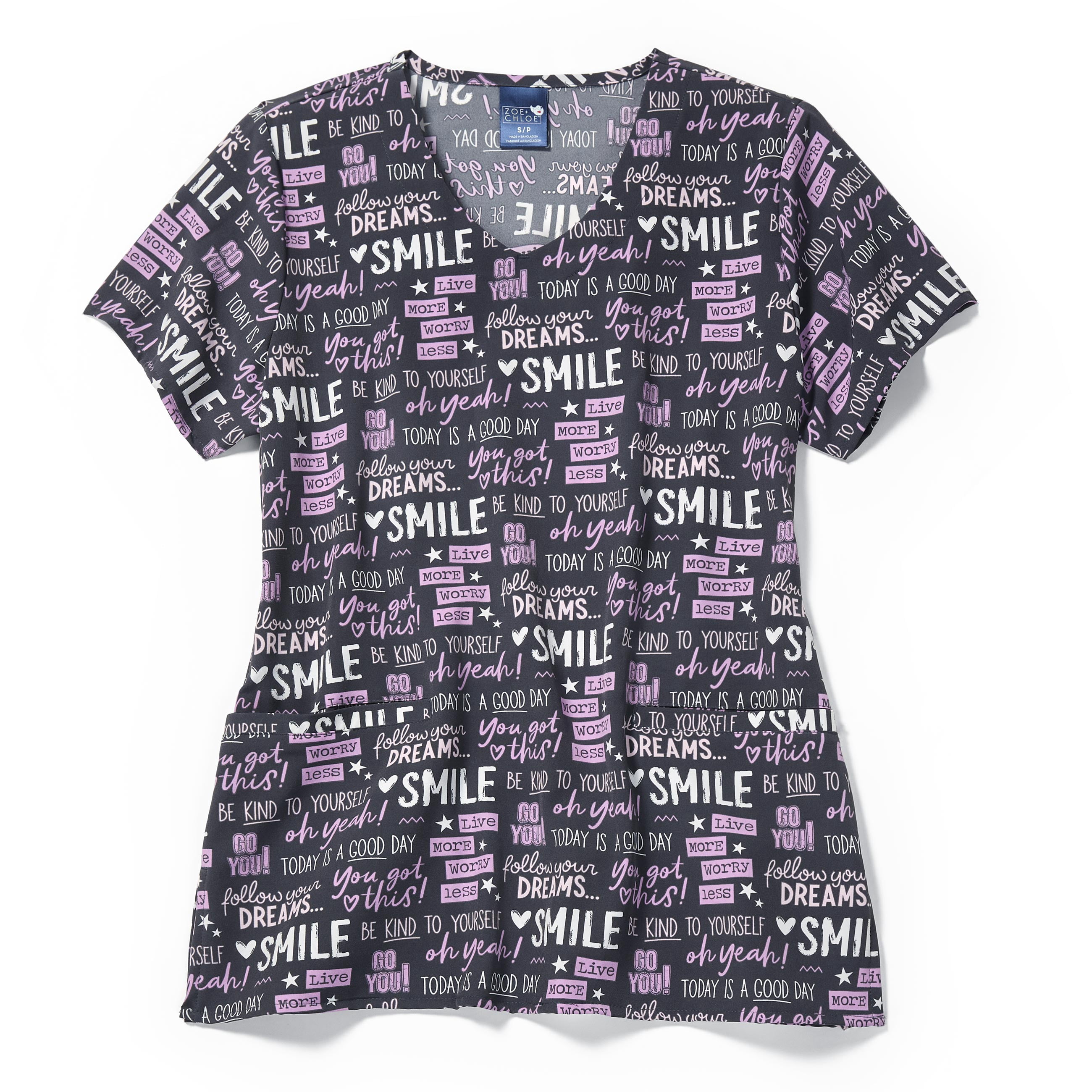 Zoe+Chloe V-Neck Border Print Scrub Top, Go You, 5X - Walmart.com