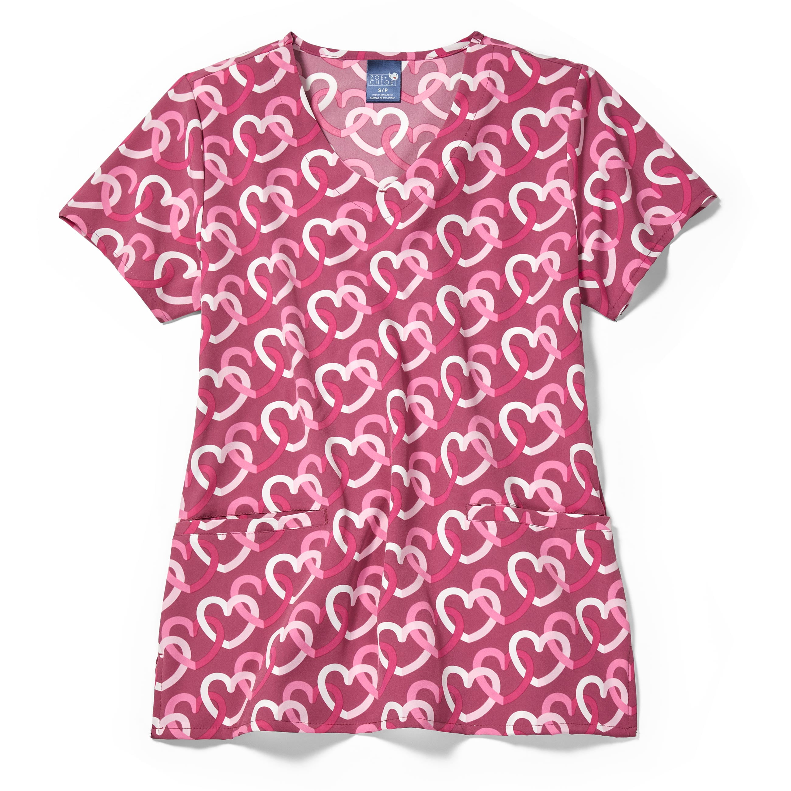Zoe+Chloe V-Neck Border Print Scrub Top, Heart Links, S - Walmart.com