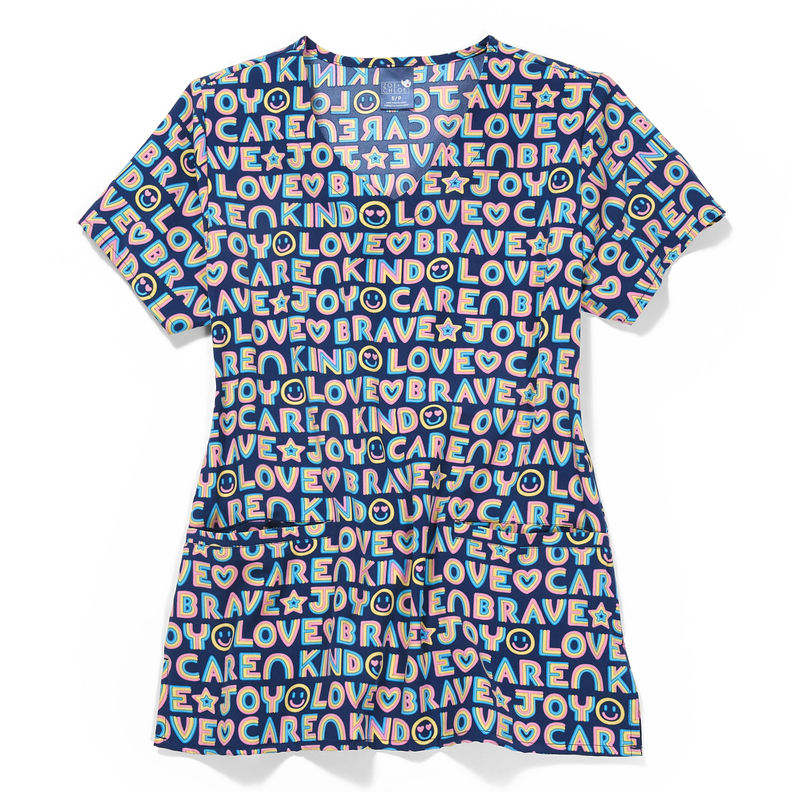 Zoe+Chloe V-Neck Border Print Scrub Top, Love Care Joy, M - Walmart.com