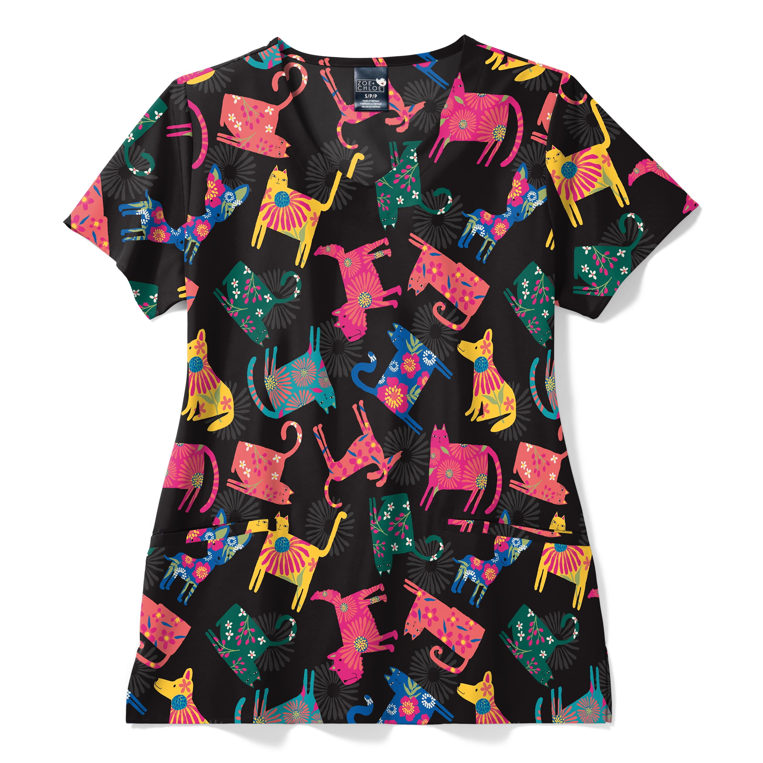 Zoe+Chloe V-Neck Border Print Scrub Top, Pawsitive Vibes, S - Walmart.com