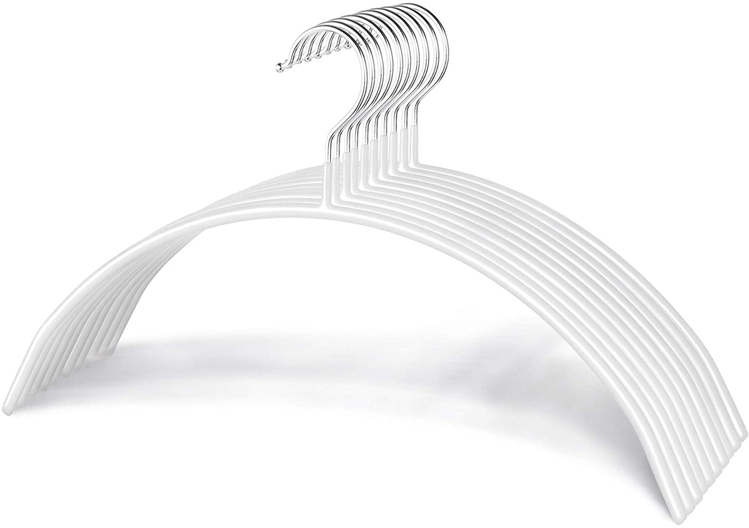Zoe Deco White Contour Non-Slip Clothes Hangers with Grippy Coating, 10 ...
