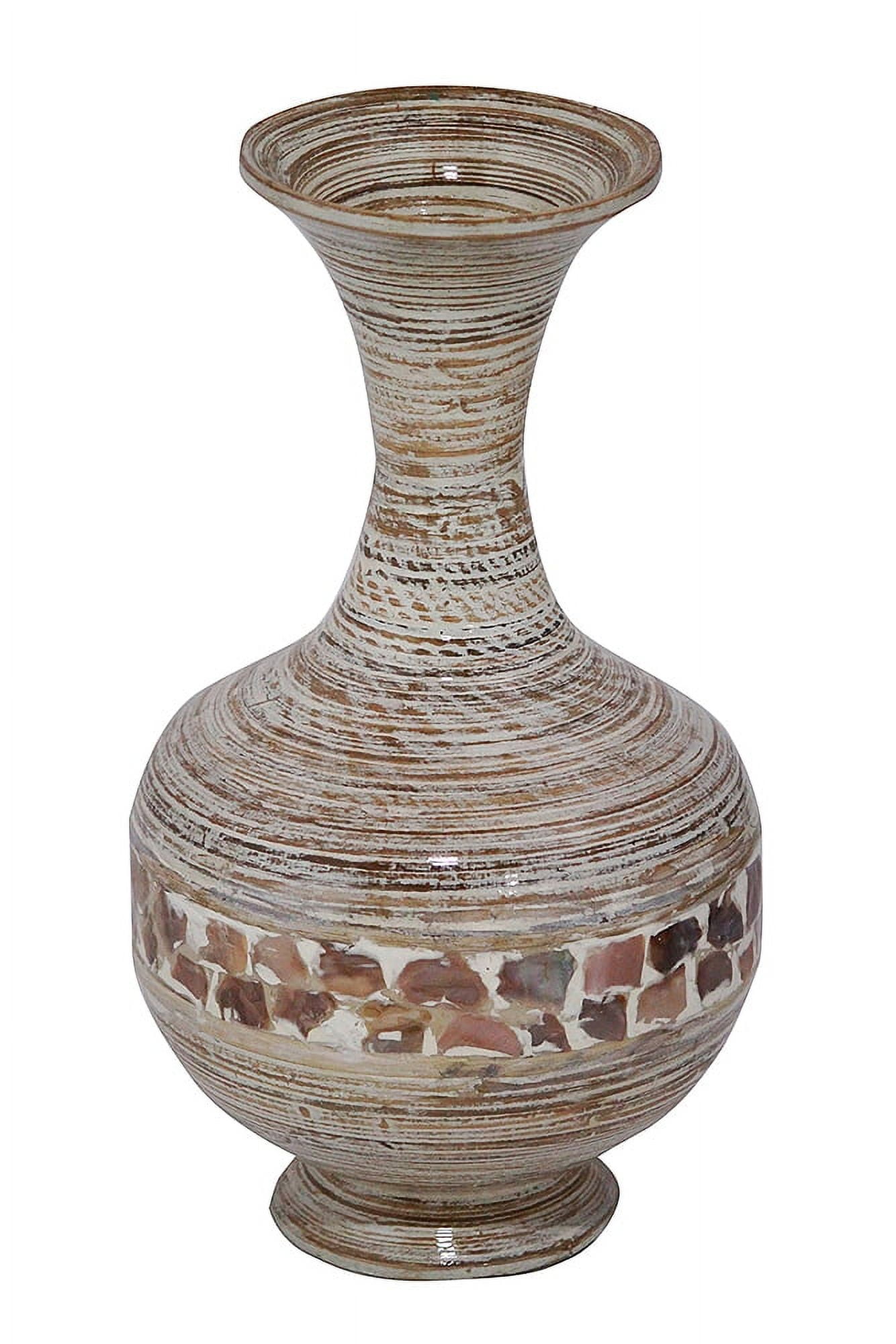Zoe Distressed White and Natural with Coconut Shell Spun Bamboo Vase ...