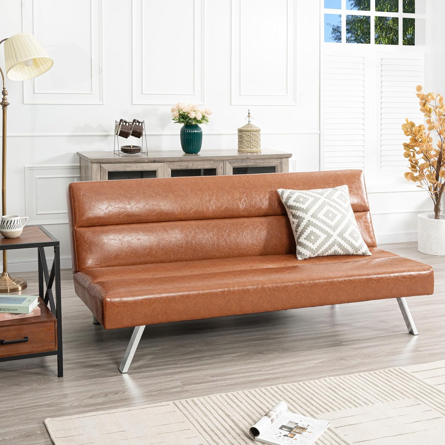 Zoe Futon Sofa Bed Faux Leather Futon Couch Modern Convertible Folding ...