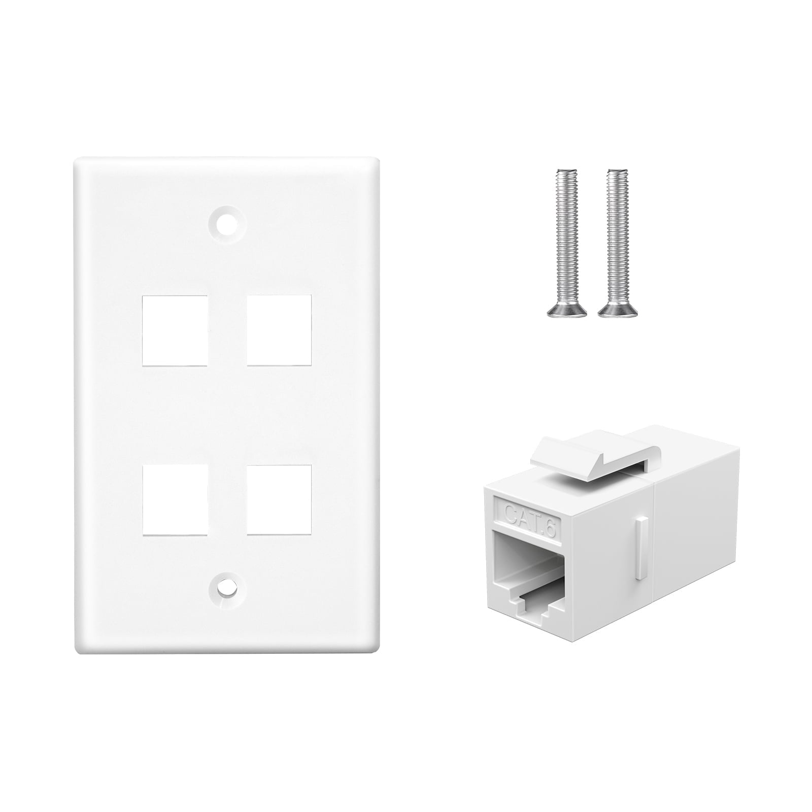 ZoeRax 4-Port Matte Keystone Wall Plate with RJ45 Coupler, White ...