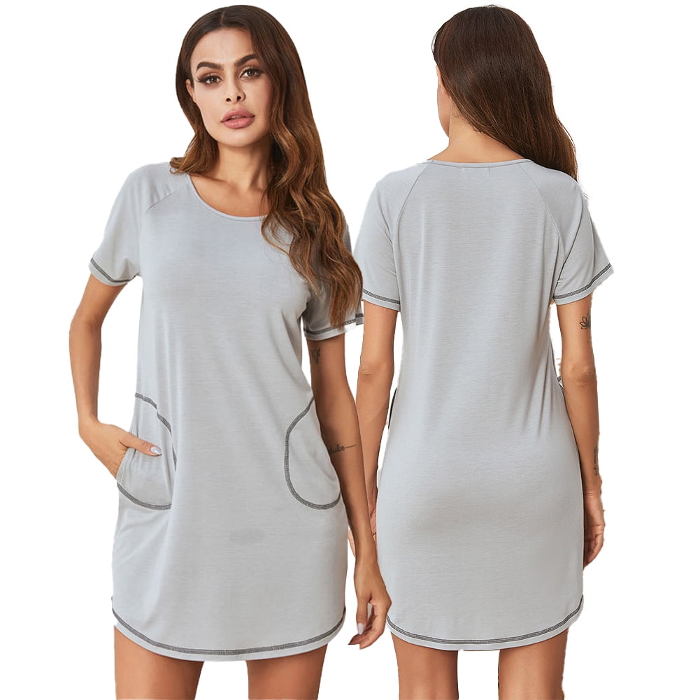 Zoeecloth Nightgown for Women Short Sleeves Comfy Nightdress Crewneck ...