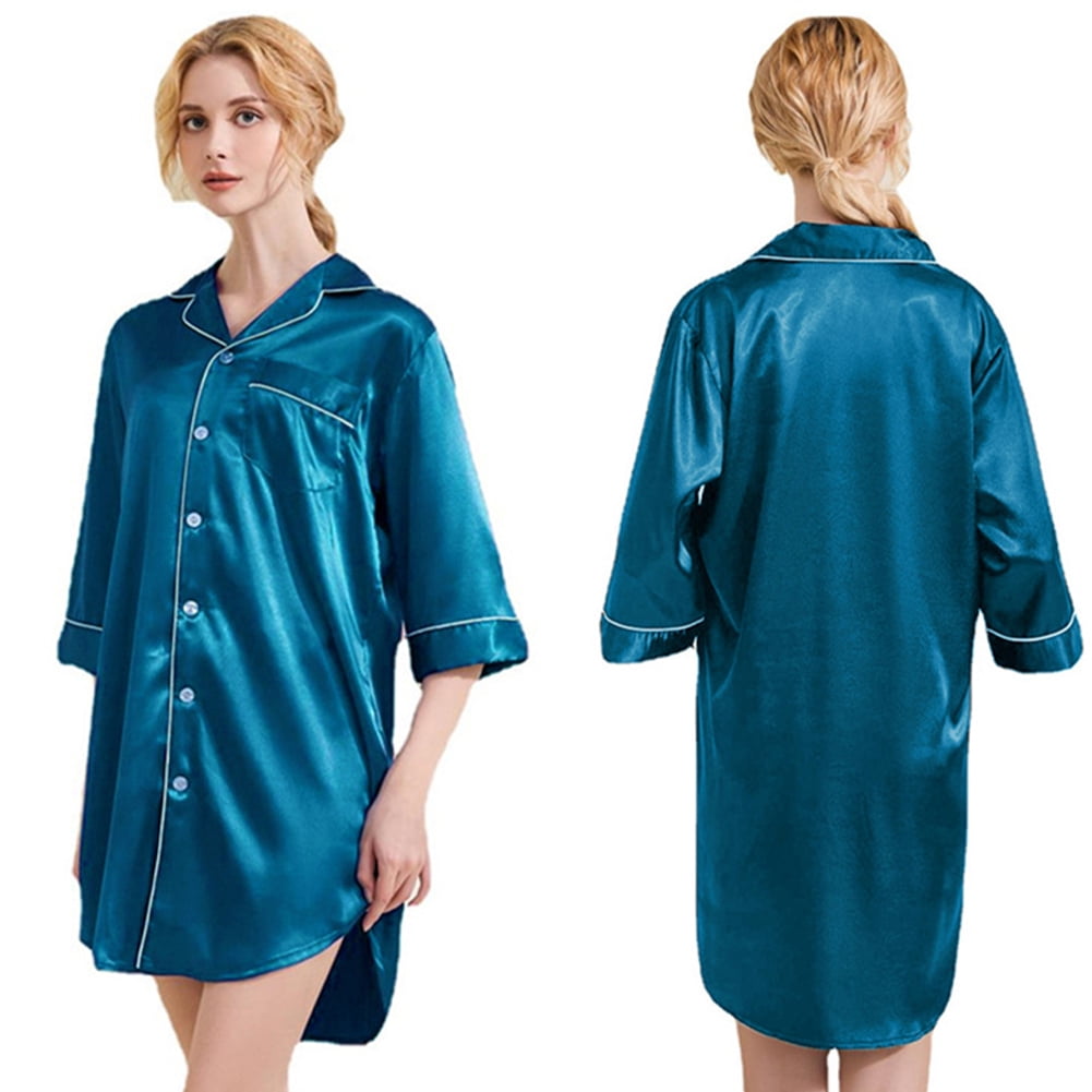 Zoeecloth Satin Nightgowns for Women Silk Sleepwear Sleepshirt Button ...