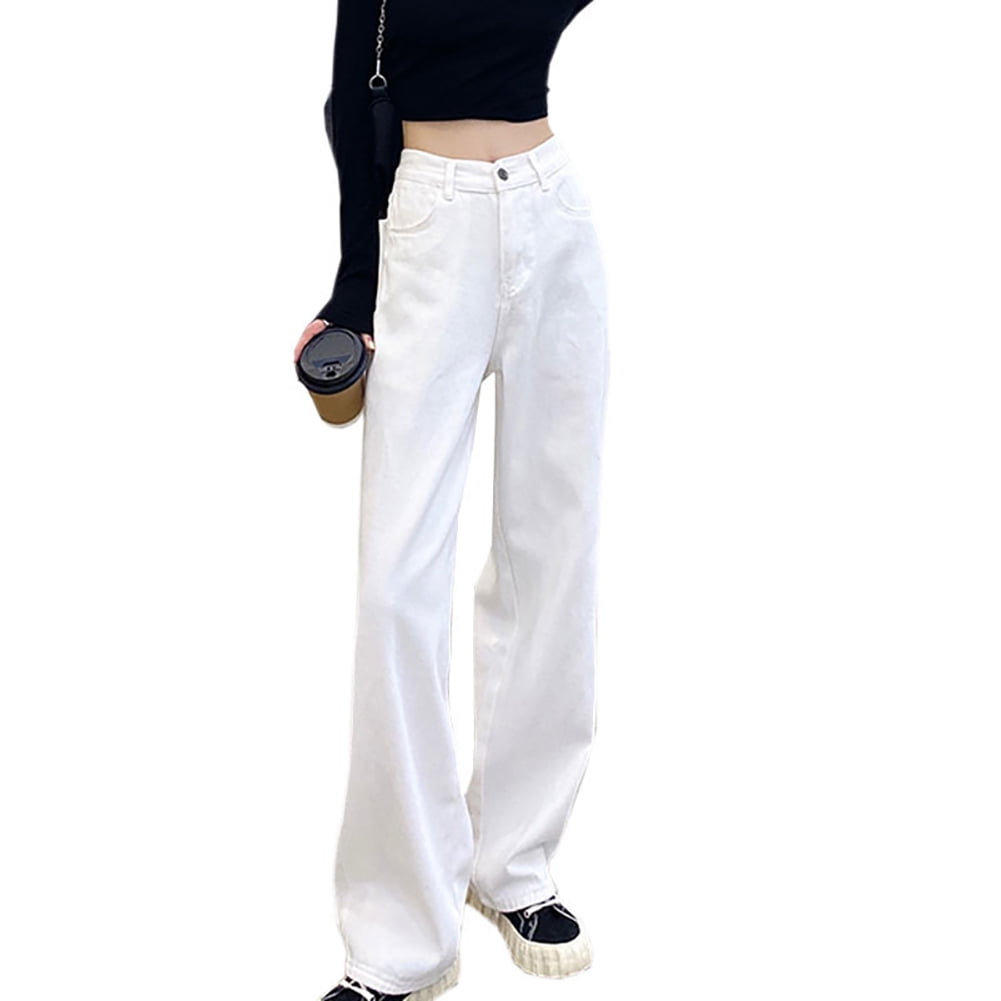 Zoeecloth Women's Casual Denim Pant Jeans Pant Loose High Waist Solid ...