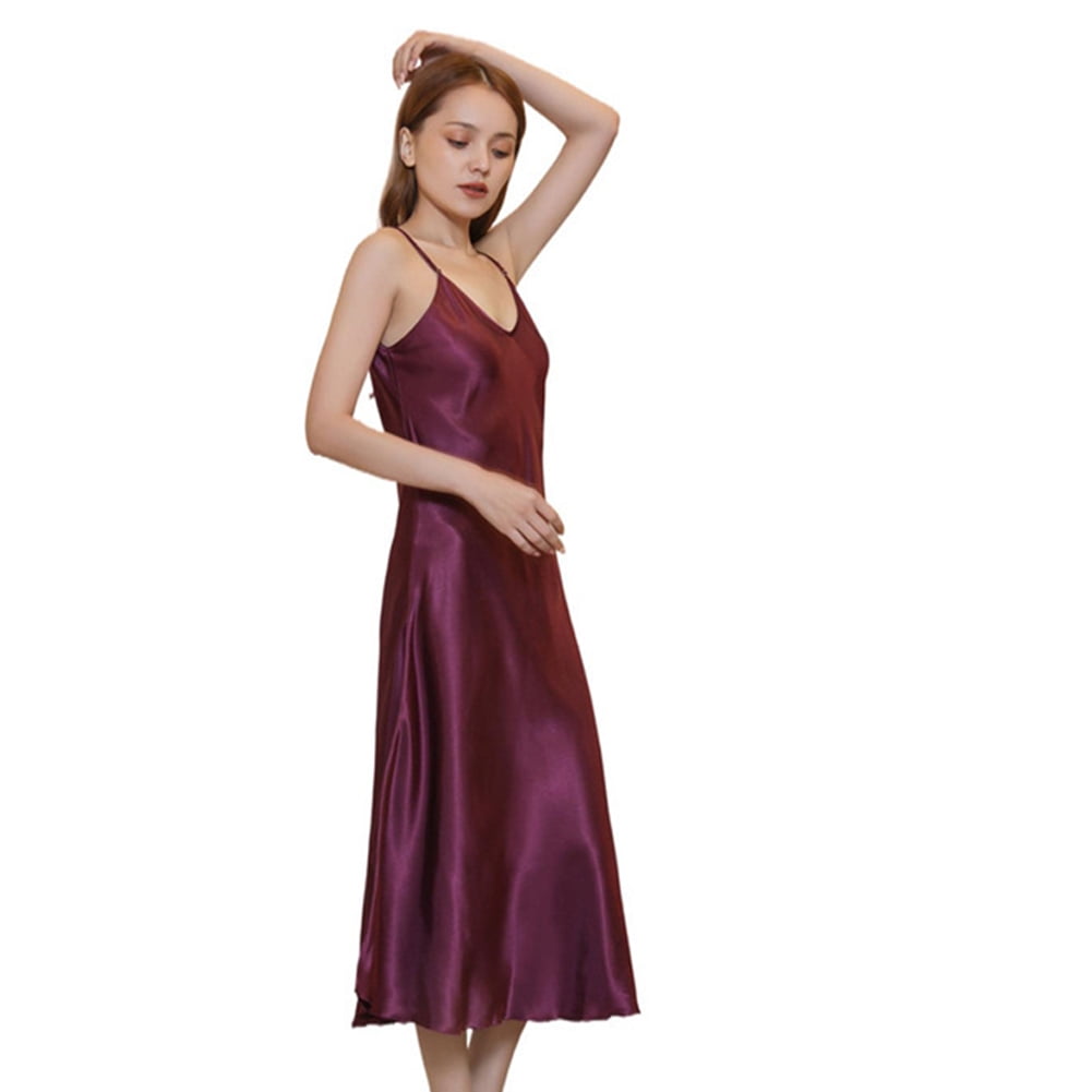 Zoeecloth Women's Satin Nightgown Sleepwear V-neck Long Adjustable ...