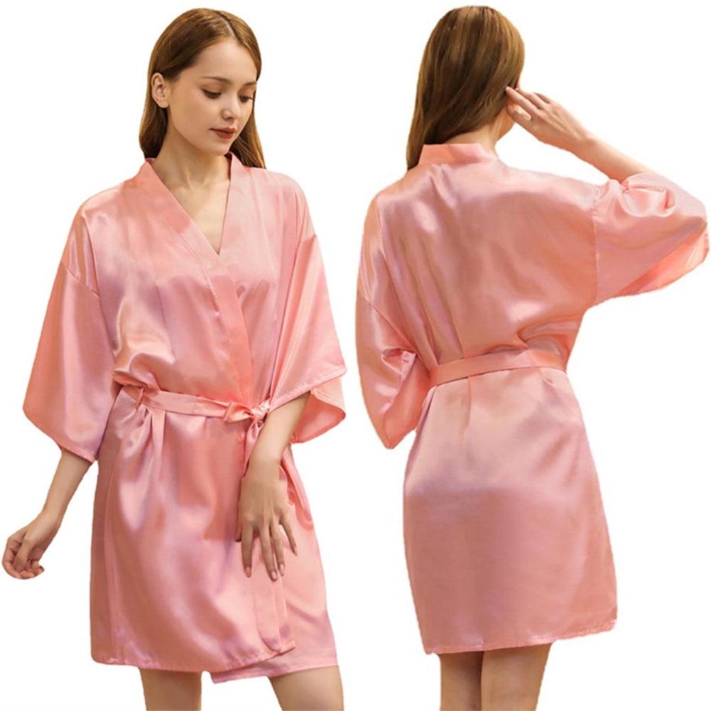 Zoeecloth Women Silk Bathrobe for Female V-Neck Stain Pajamas Summer ...
