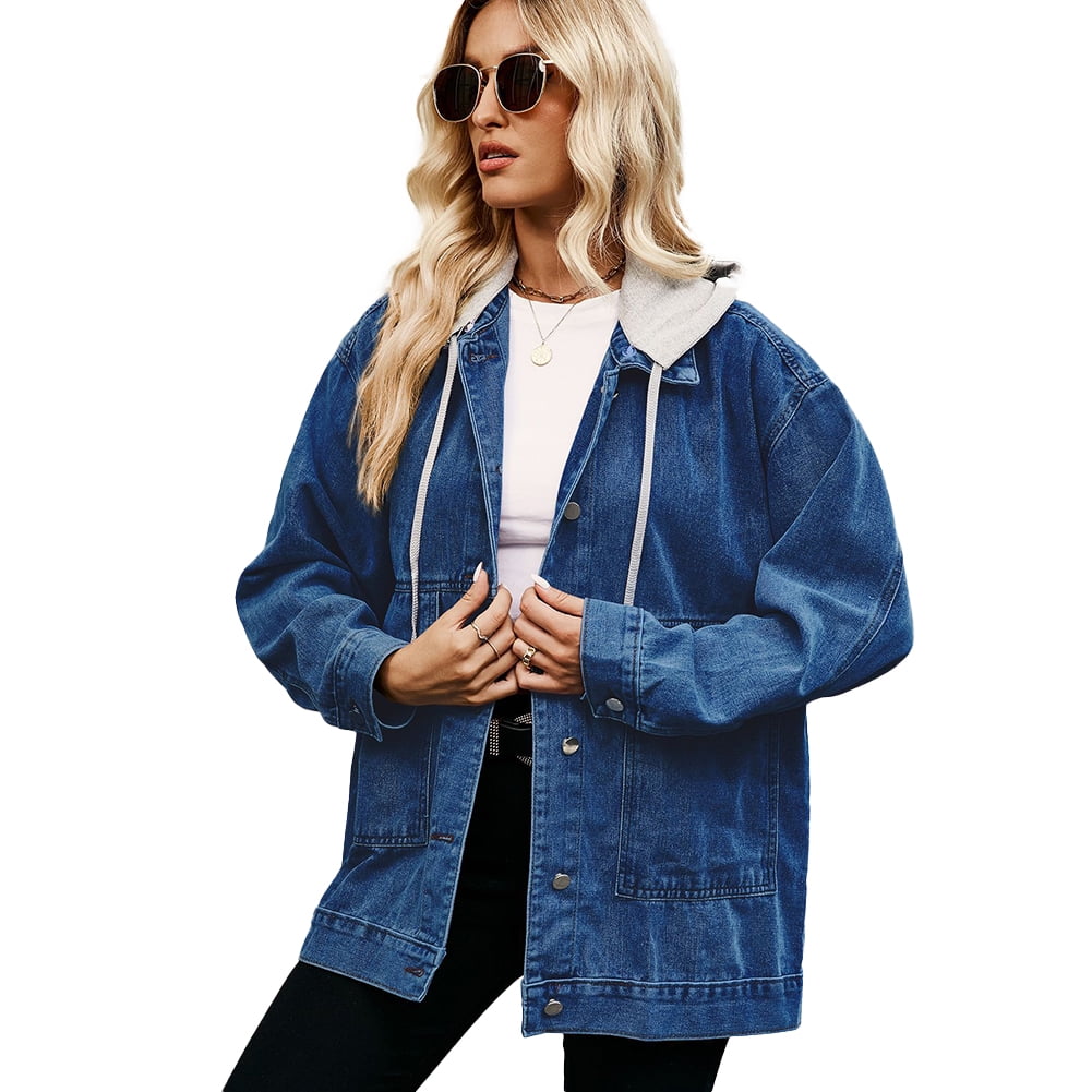 Zoeecloth Womens Casual Denim Jacket Spring Fall Versatile Casual Long ...