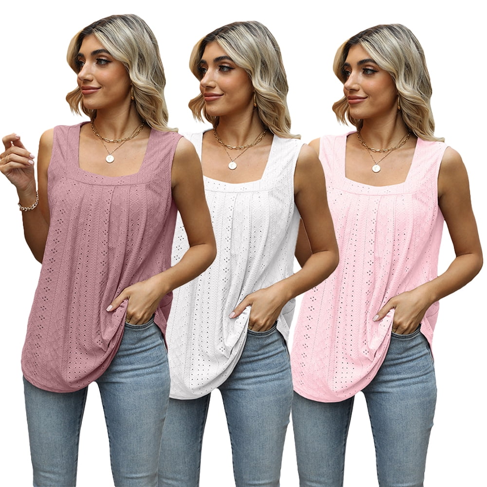 Zoeecloth Womens Tops Sleeveless Solid Color Tank Top T-shirt Square ...