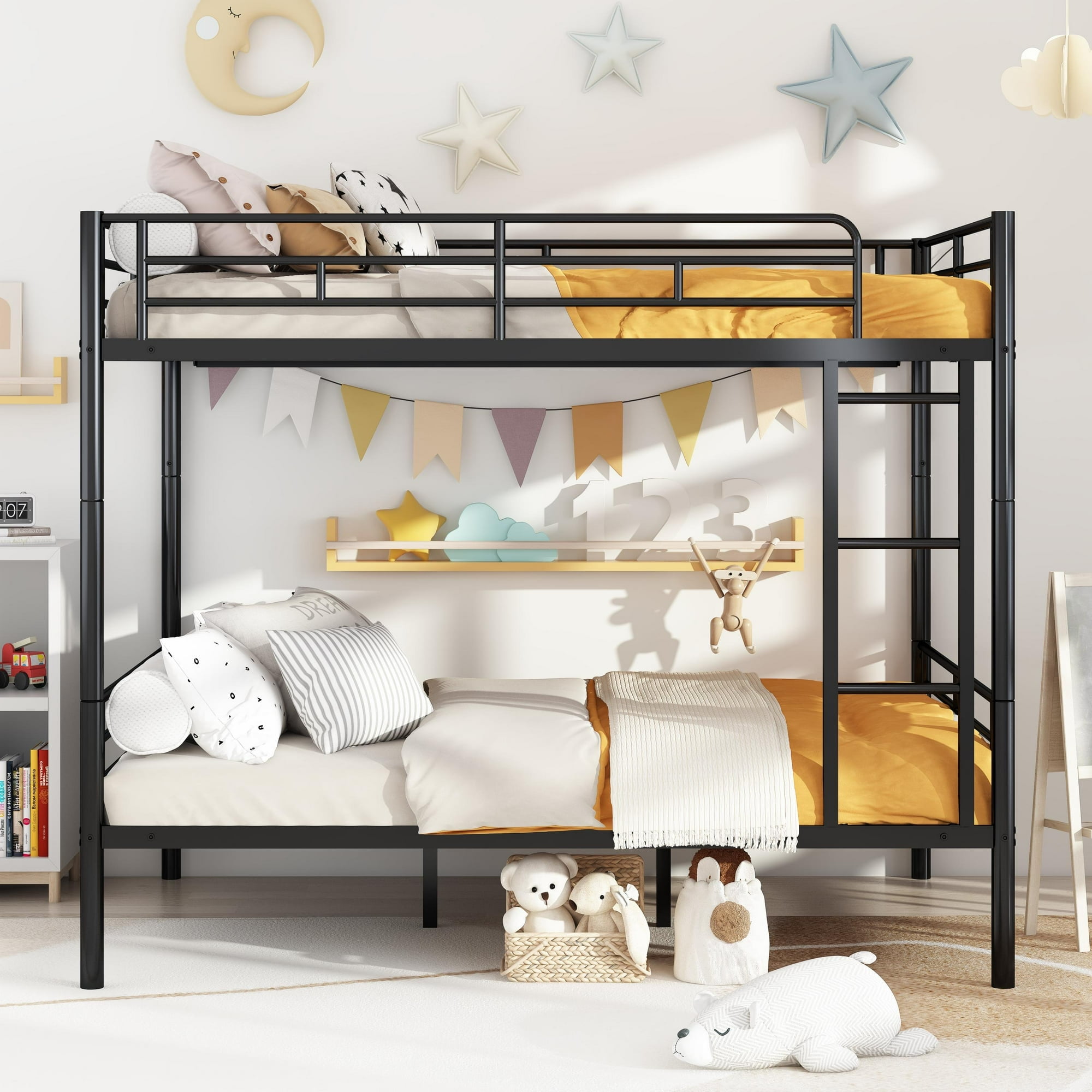 Zoeye Metal Twin Over Twin Size Bunk Bed Frame with Stairs & Full ...