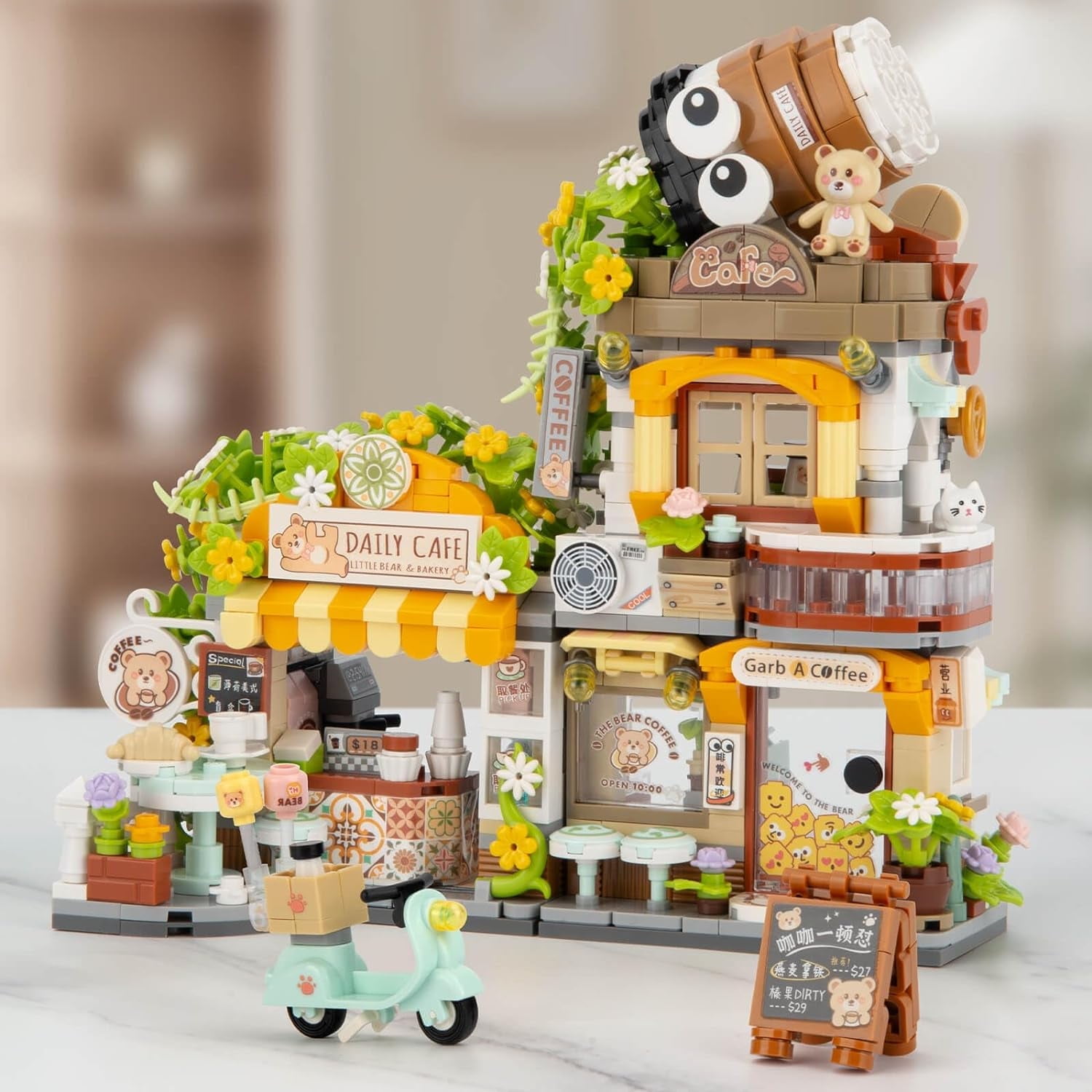 Zogymoz 1077 PCS Coffee Shop Mini Building Set, DIY Building Toys ...